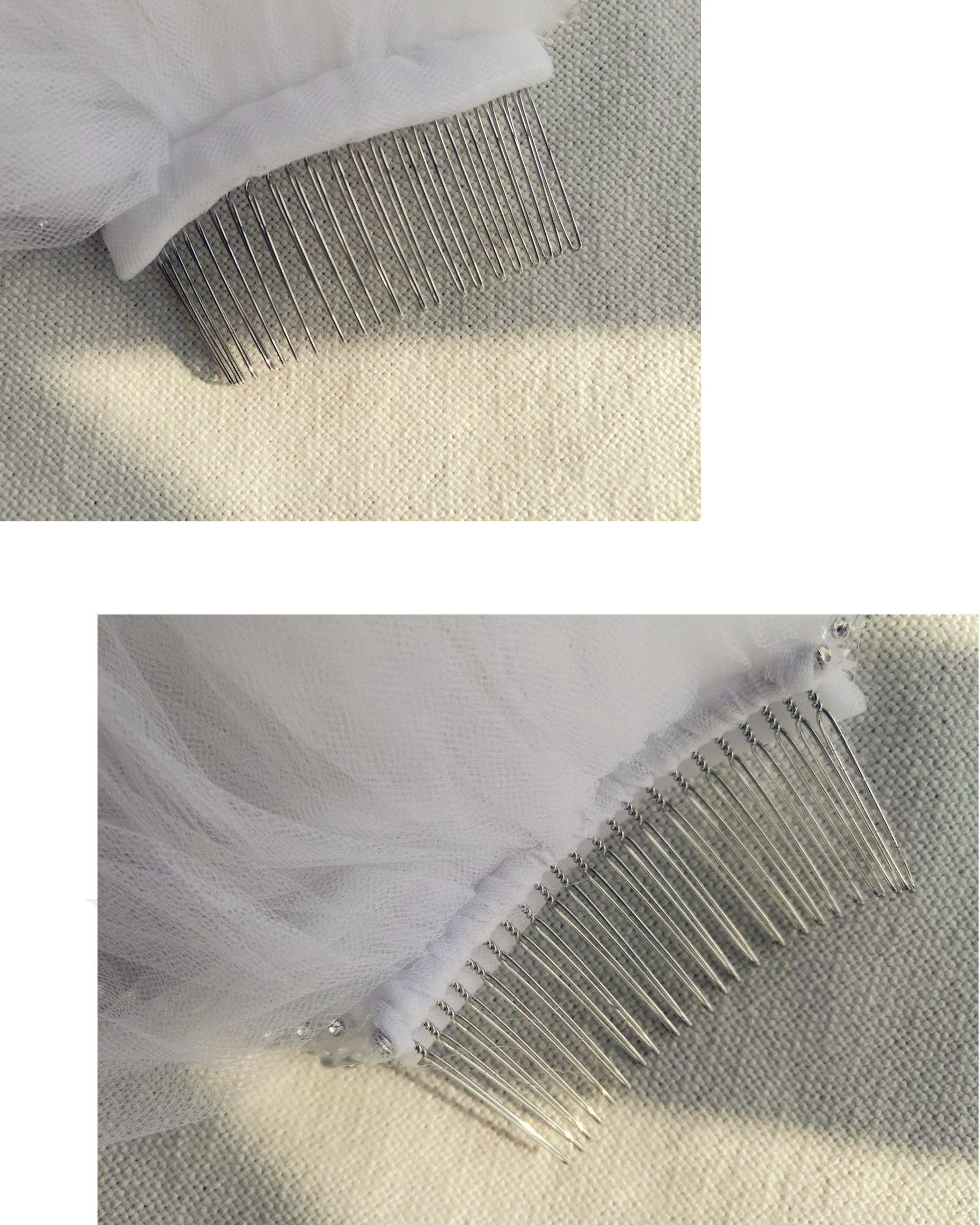 Top-Sexy Diamond White 2 Tiers 36"Fingertip Length Bling Diamonds Lined Wedding Bridal Veil 07