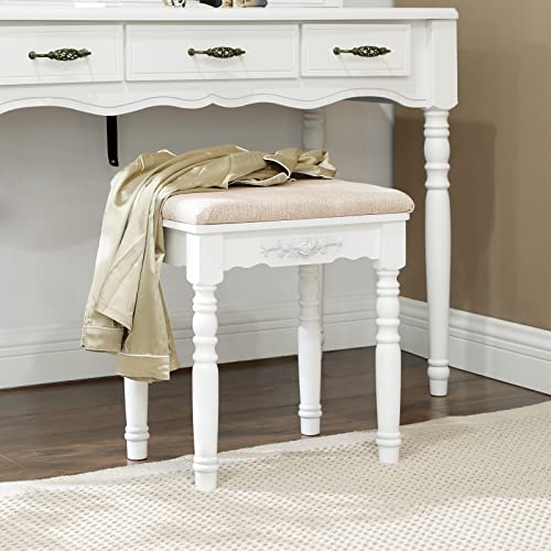 VASAGLE Vanity Set, Tri-Folding Necklace Hooked Mirror, 7 Drawers, 6 Organizers Makeup Dressing Table with Cushioned Stool Easy Assembly, for Women White URDT06M