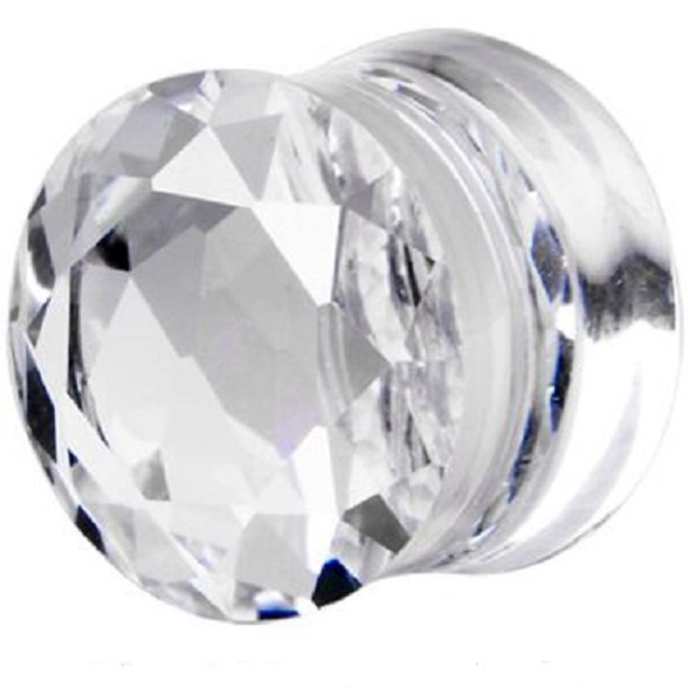 TheCheshireCat Clear Glass Faceted Double Flared Plugs (1 Pair) (0g (8mm)) (B/6/2/78)