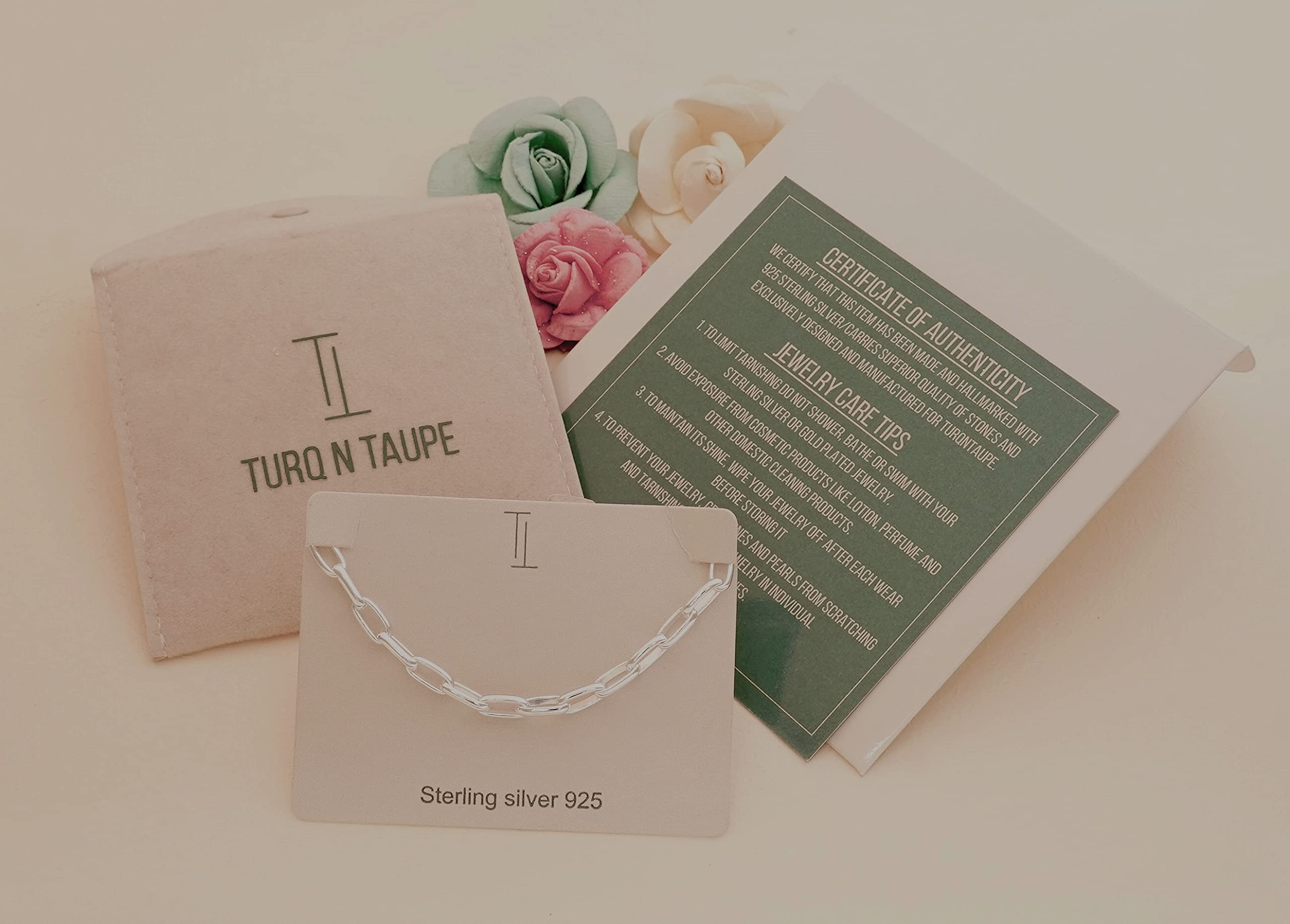 TURQ N TAUPE 925 Sterling Silver Italian Design Long Link Paper Clip Chain Bracelet for Women Men (8.50)