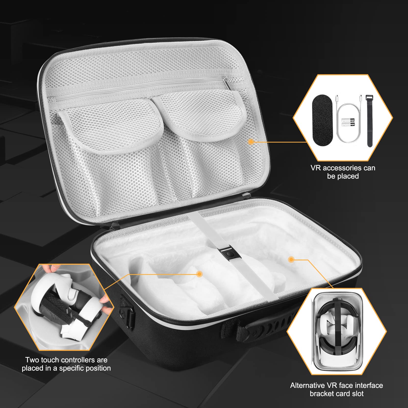 Esimen All-in-one Hard Case for Oculus Quest 2 Elite Strap Face Mask Grip Cover Accessories Set Carrying Bag,includes K3 Elite Strap, Lens Protect Cover (Case+Accessories Set)