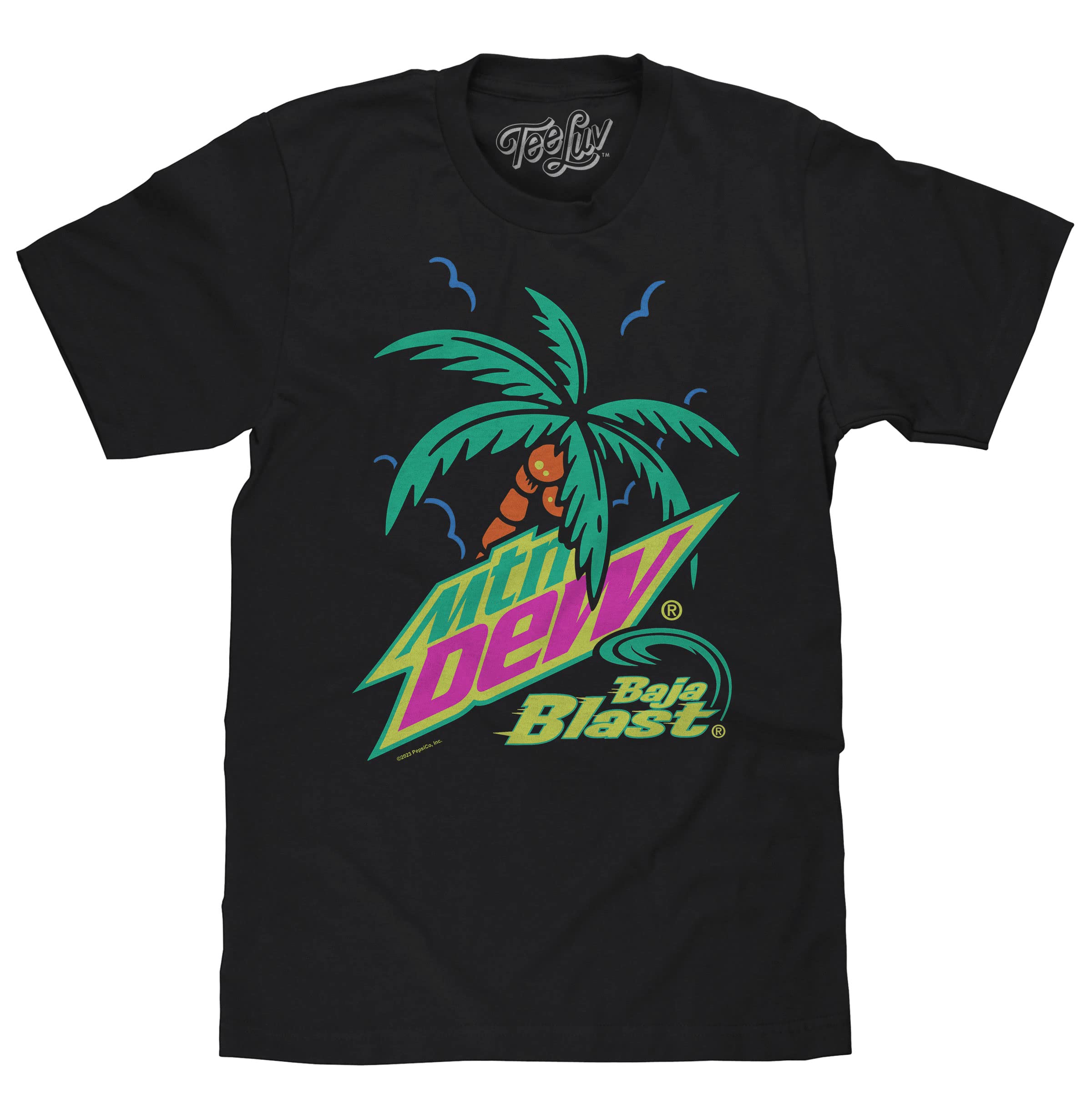 Tee Luv Men's MTN Dew Baja Blast Shirt - Tropical Mountain Dew Soda Graphic Tee (Black) (L)
