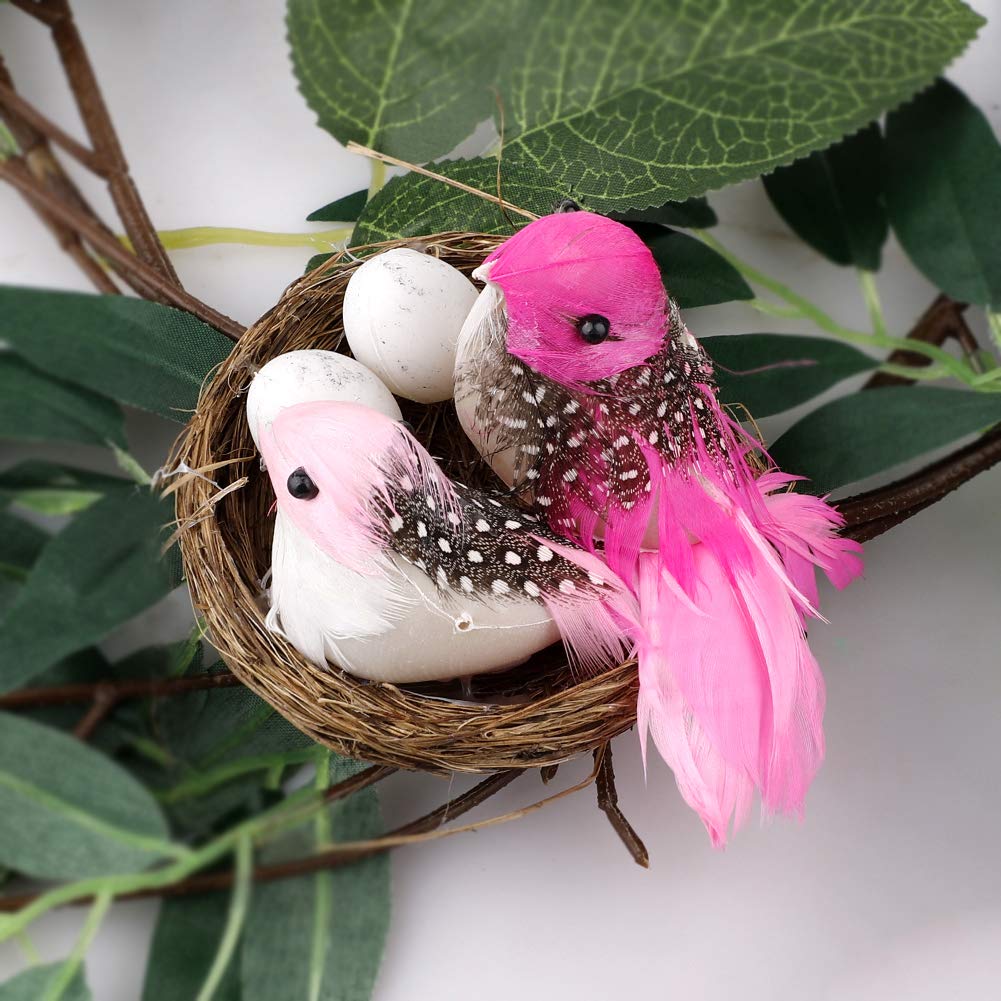 TRRAPLE Easter Egg Ornaments, 6 Sets Creative Easter Decor of Simulation Artificial Bird Nest and Mini Bird Eggs Model for Home Garden Easter Spring