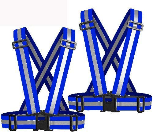 YSSAFE Reflective Running Vest Gear Elastic Adjustable Safety Reflective Vest Straps Belt Jogging Walking Blue 2 Pack…