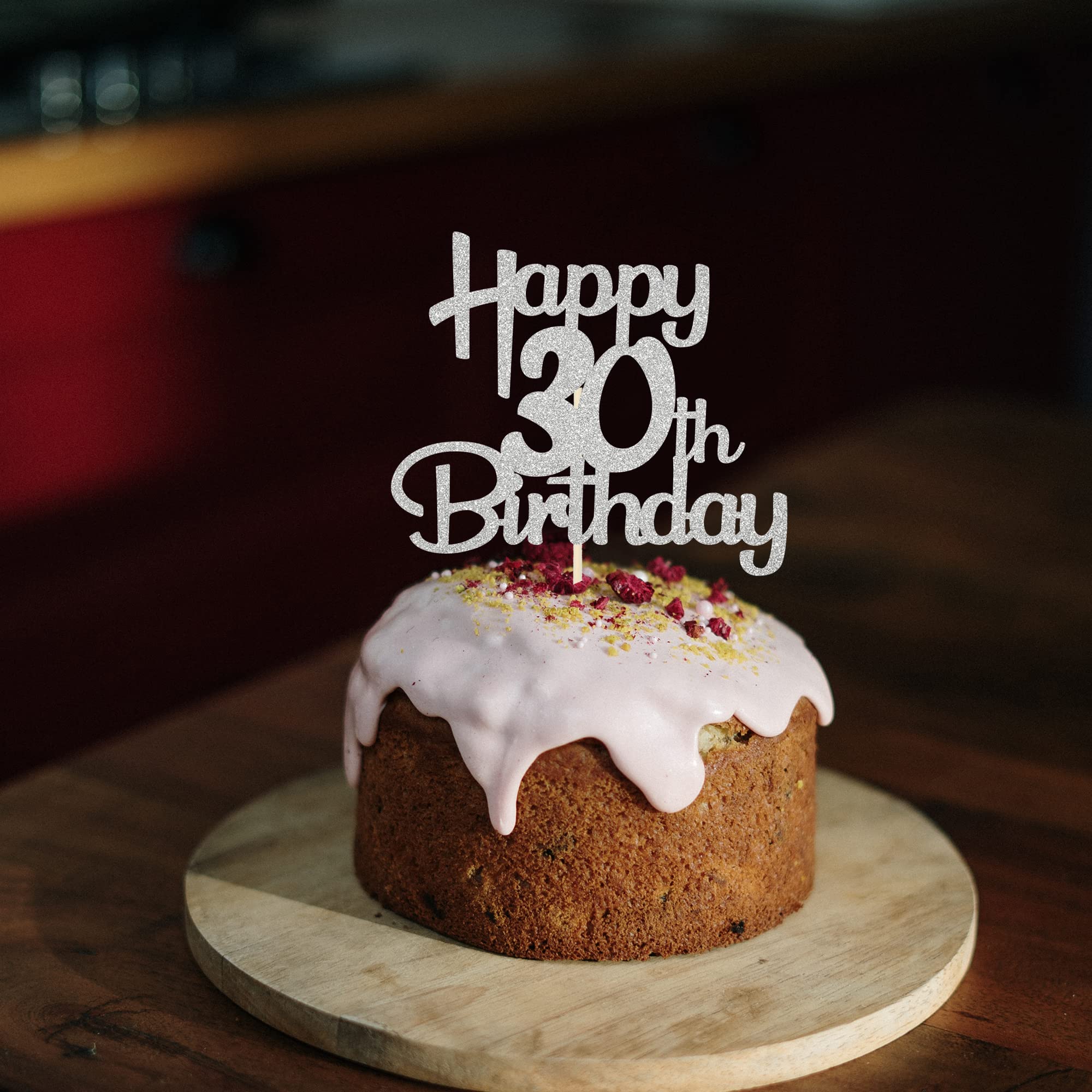 Sotpot Happy 30th Birthday Cake Topper Silver Glitter 30th Cake Toppers 30 Birthday Cake Decorations Cheers to 30 Fabulous Party Cake Picks - 1 Pack