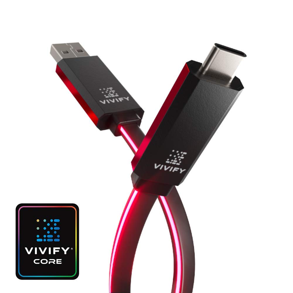 VIVIFY ACESO W10 RGB Led Gaming Light up Type C USB 3.1 3.2 Gen 2 Quick Charge 3 QC3 10 Gbps Car Mobile Cable Orange 3.2ft