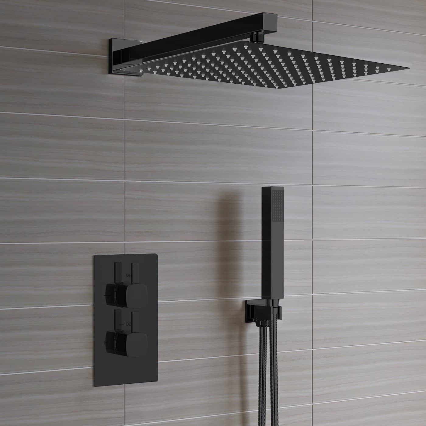 Voolan 20“ Square Shower Arm with Flange and Teflon Tape, Extension Shower Head Arm for Bathroom Fixed Shower Head, Solid Stainless Steel, Wall Mounted (Black)