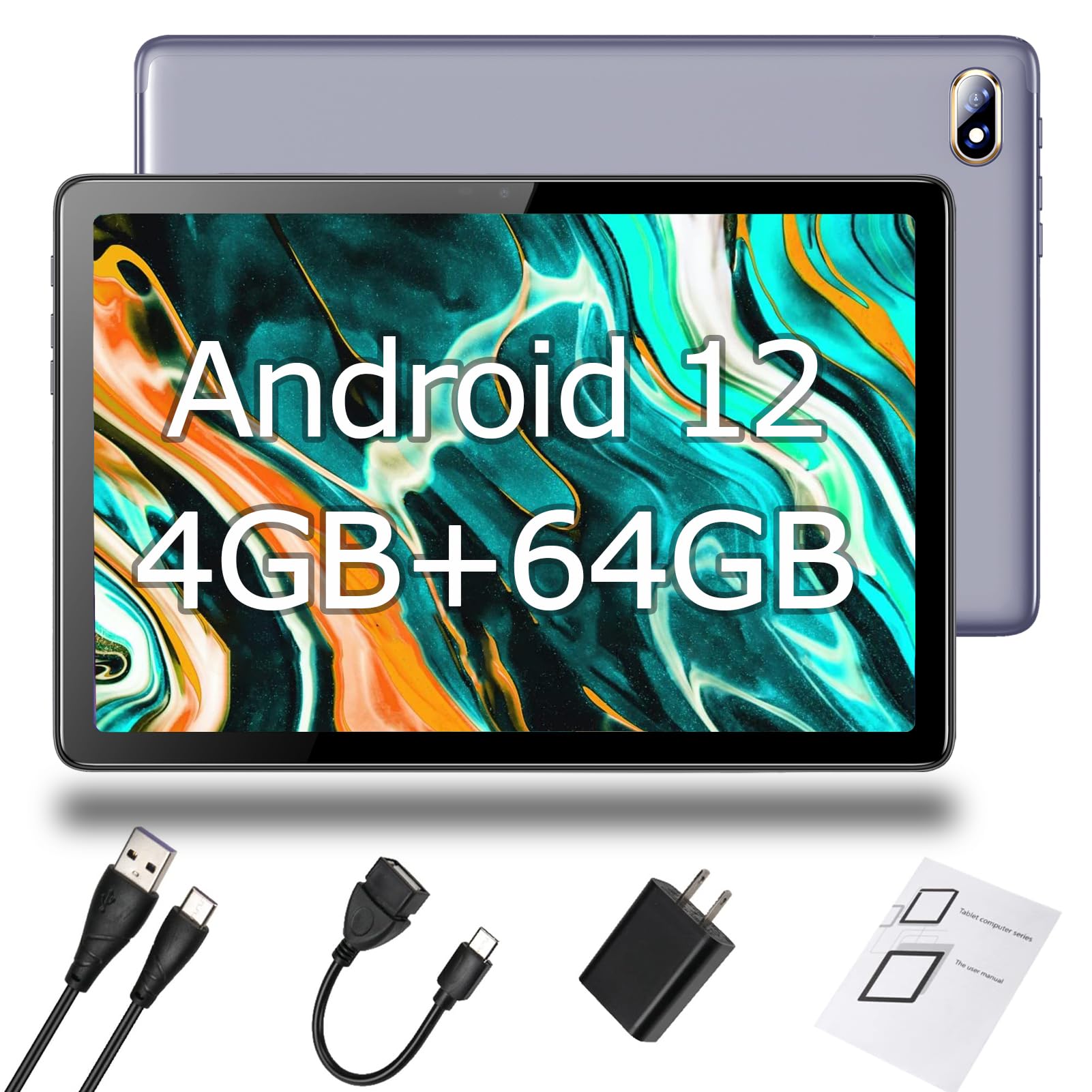 SZTPSLS Tablet 10.1 Inch 10.0 Android 12 Tablet 4GB+64GB, Quad-Core, 1920 * 1200 IPS HD Display, Type-C, WiFi, Bluetooth, 128GB Expand Storage,5000mAh(Update)