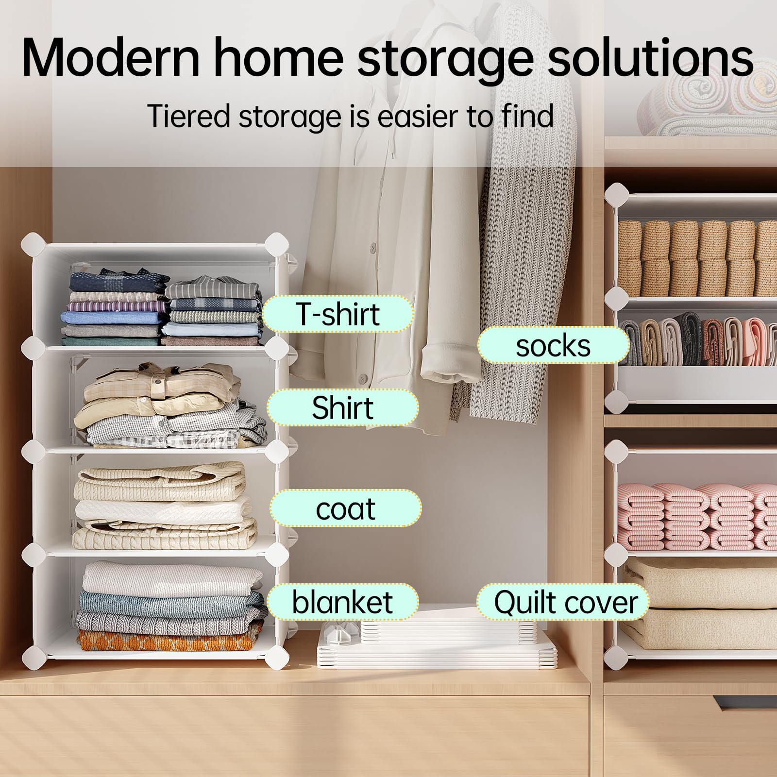 VIPZONE 4 Tier Closet Shelf, 12 inches Deep Stackable Closet Storage Shelves for Clothes,Easy Assembly Organizer Plastic Shelf Rack for Bedroom,White