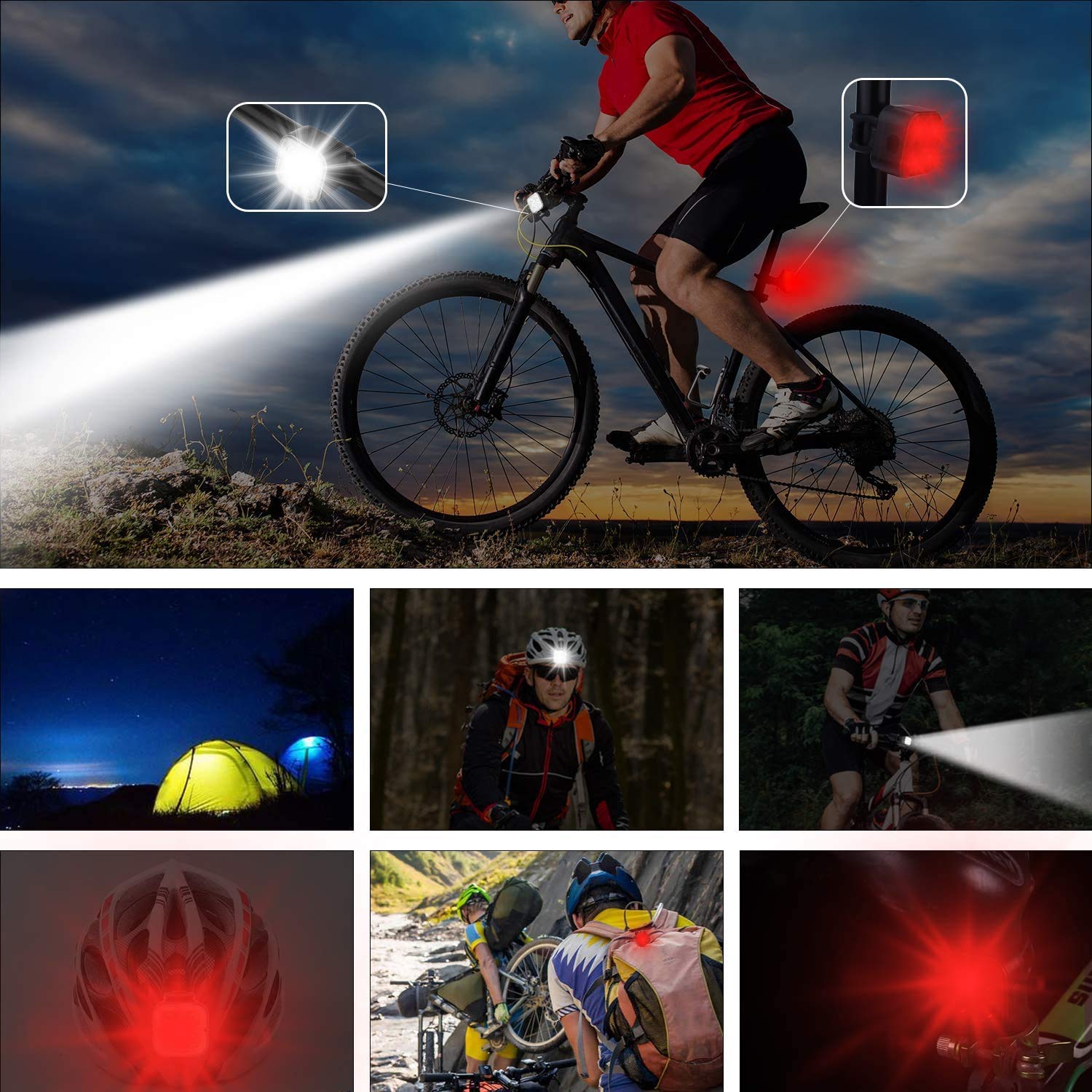 Teshudi Bike Light Set, Rechargeable Bike Lights Front and Back, Super Bright Bicycle Lights, Instant Install, Fits All Bikes, 4 Light Mode, Waterproof, Lightweight, Durable