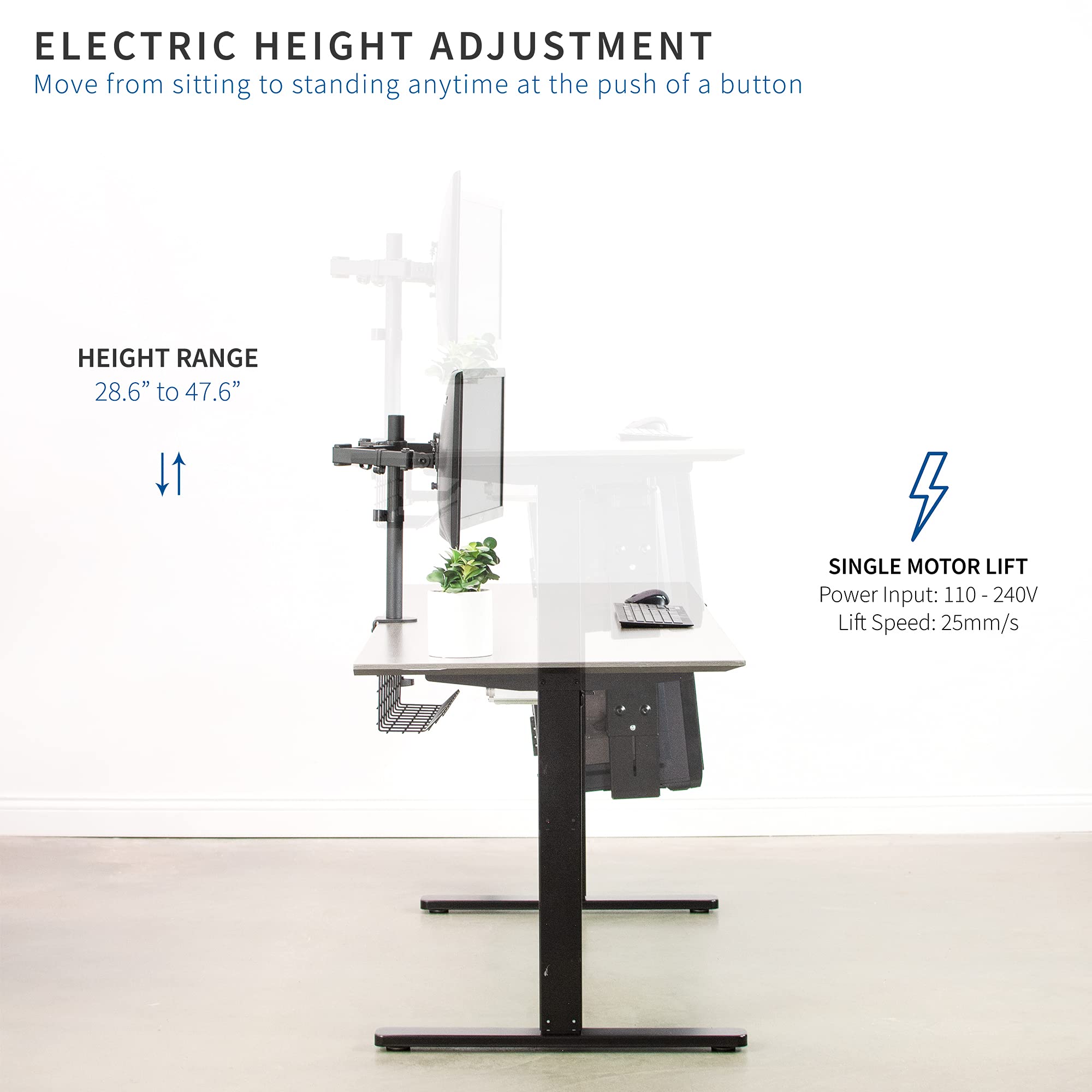 VIVO Electric Stand Up Desk Frame for 40 to 75 inch Table Tops, Frame Only, Single Motor Ergonomic Standing Height Adjustable Base with Memory Controller, Black, DESK-EV00B