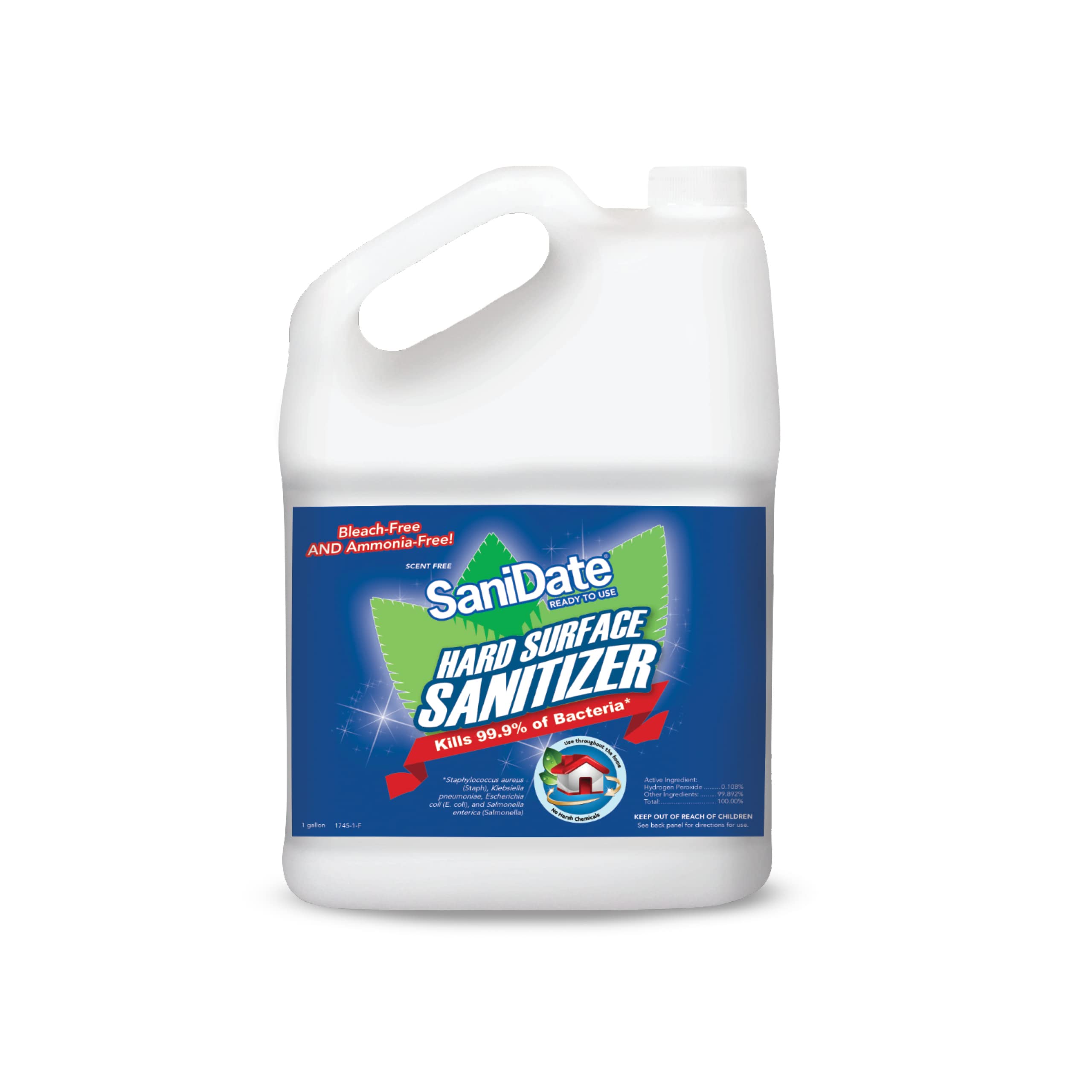 SaniDate Hard Surface Sanitizer - 1 Gallon (Case of 4) - Ready to Use Refill - EPA Registered - No Mixing - No Rinse - Food Contact Surface - Green Cleaning