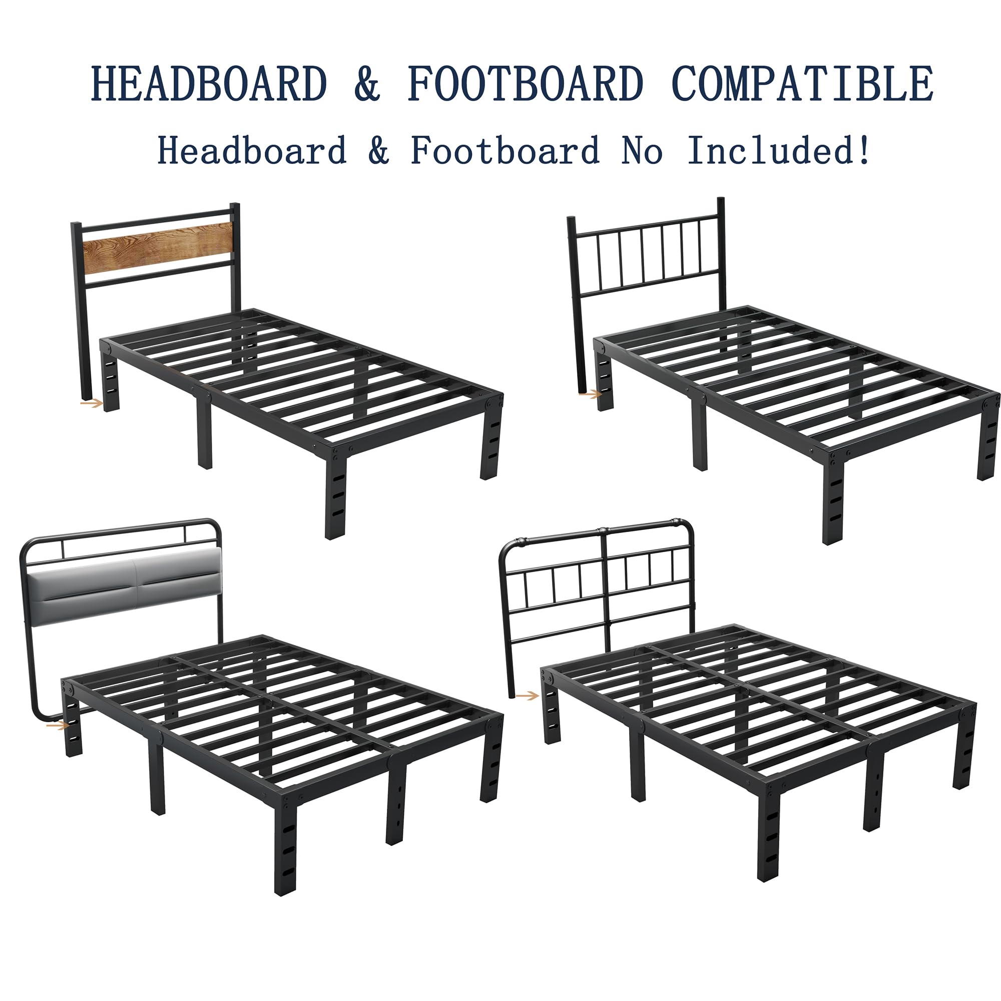 Vengarus Twin Platform Bed Frame,No Box Spring Needed,Mattress Foundation,Steel Slat Support Black,Storage Space Under The Bed-Twin Size Bed Frame