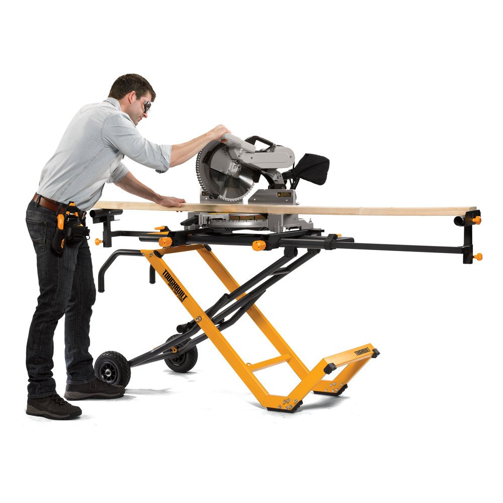 ToughBuilt - 10' Gravity Miter Saw Stand with Universal Tool Mounts - Easy Storage Folding Saw Stand with Rubber Tires - (TB-S600)