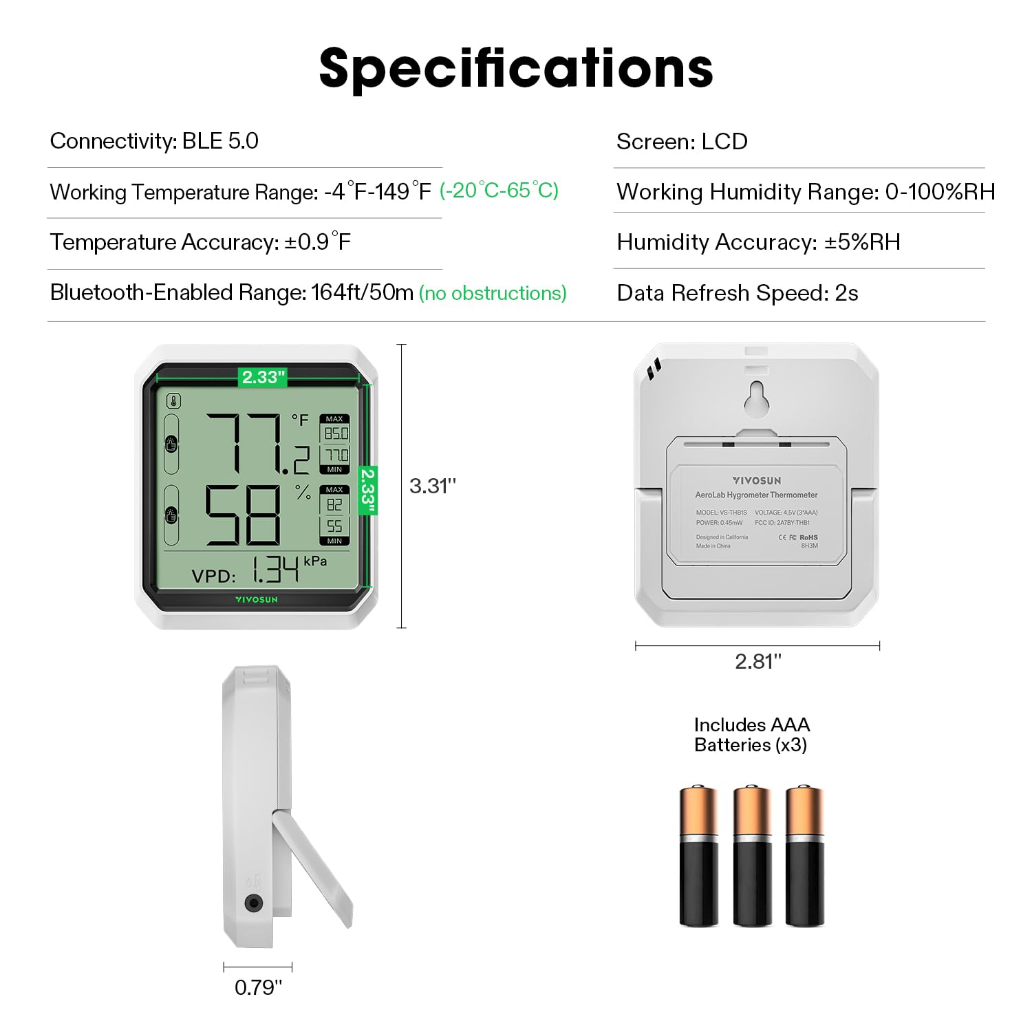 VIVOSUN Digital Thermometer Grow Tent Hygrometer, Indoor Outdoor Temperature and Humidity Meter Guage with Backlight for Home, Office