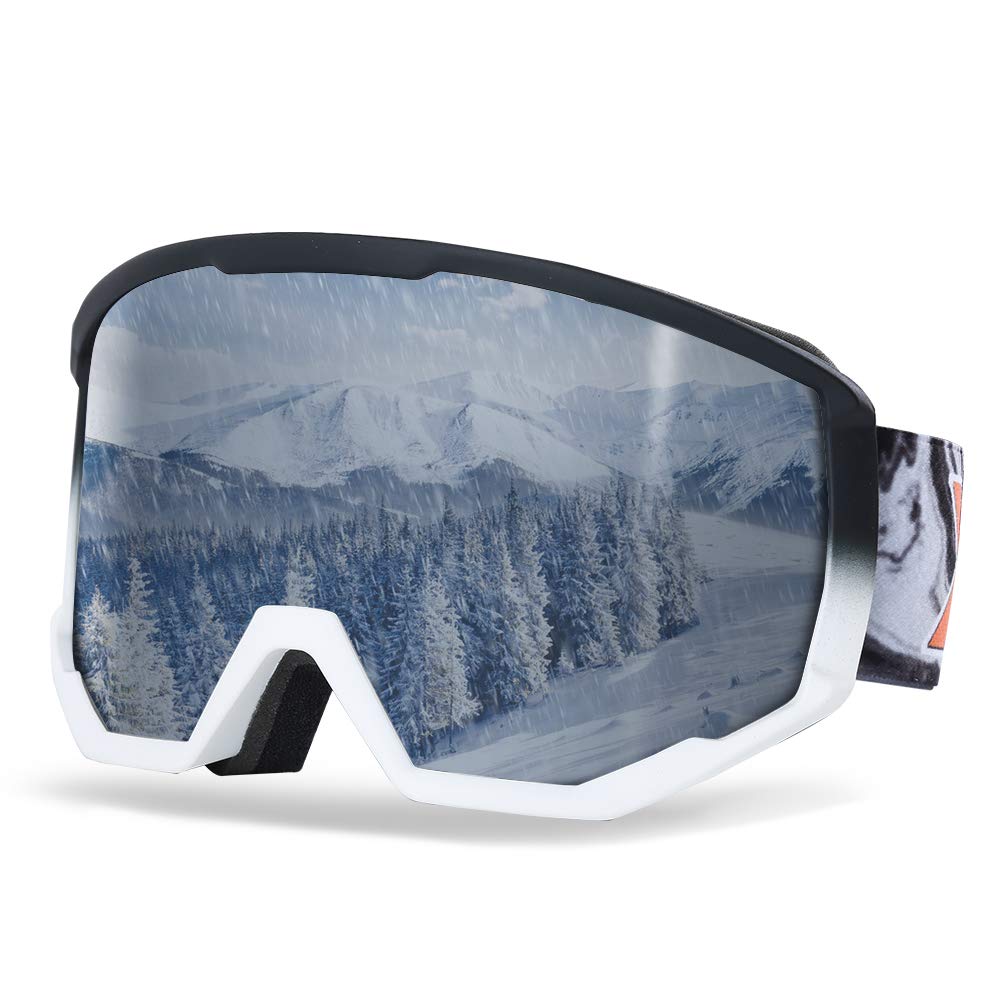 XR Ski Snowboard Goggles Anti Fog UV Protection Snow Goggles for Men Women Youth (Silver)