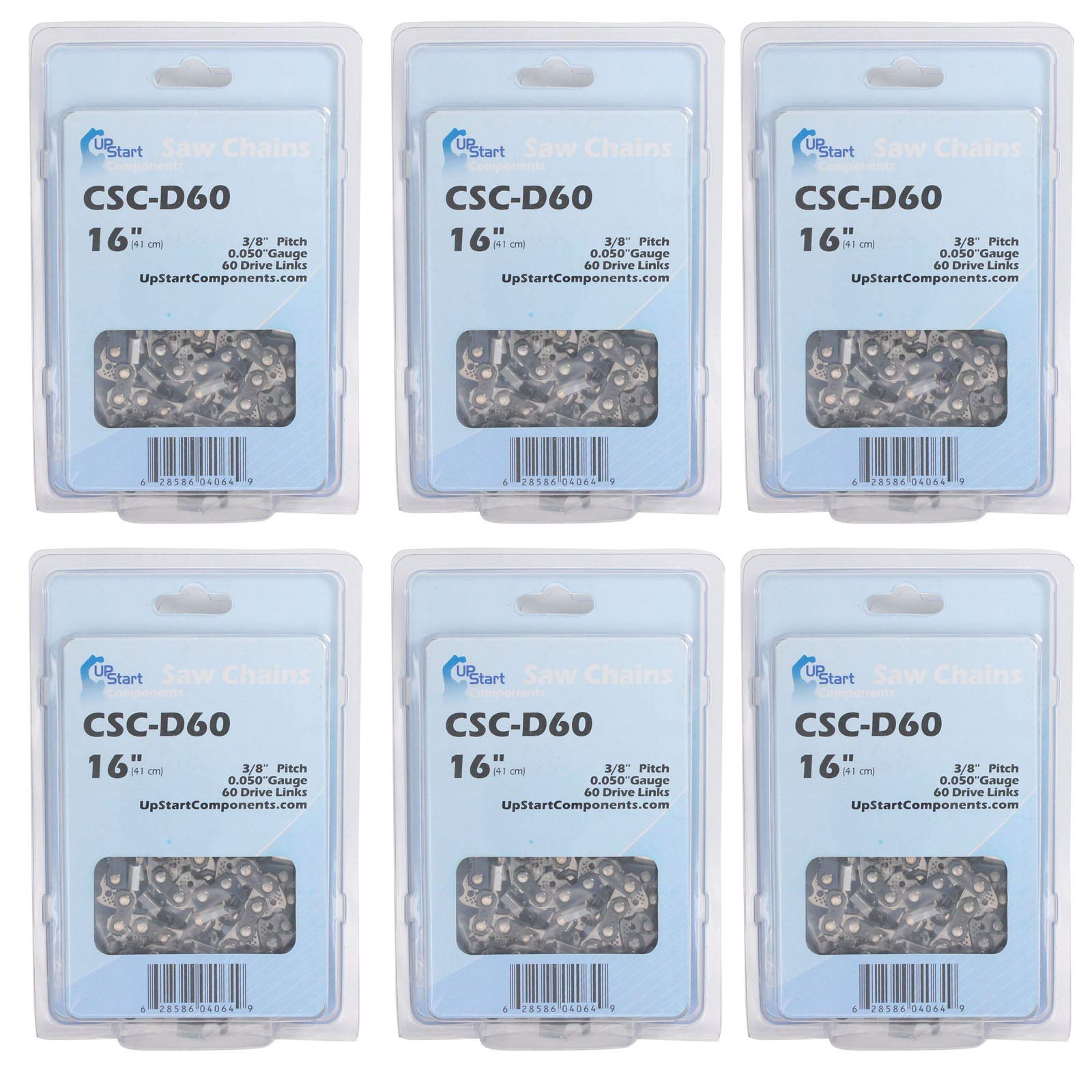 UpStart Components 6-Pack 16-Inch Chainsaw Chain Replacement for Husqvarna 395XPW - (16", 3/8".050", 60 Drive Links)