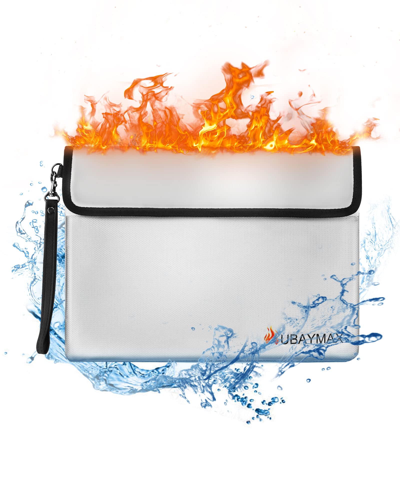 Two Pockets Fireproof Document Bag(13.5'' x 9.5''), Waterproof Folder Money Bag, Fireproof Safe Storage Pouch with Zipper for A4 Size Document Holder, File, Cash, Tablet, Passport and Valuables
