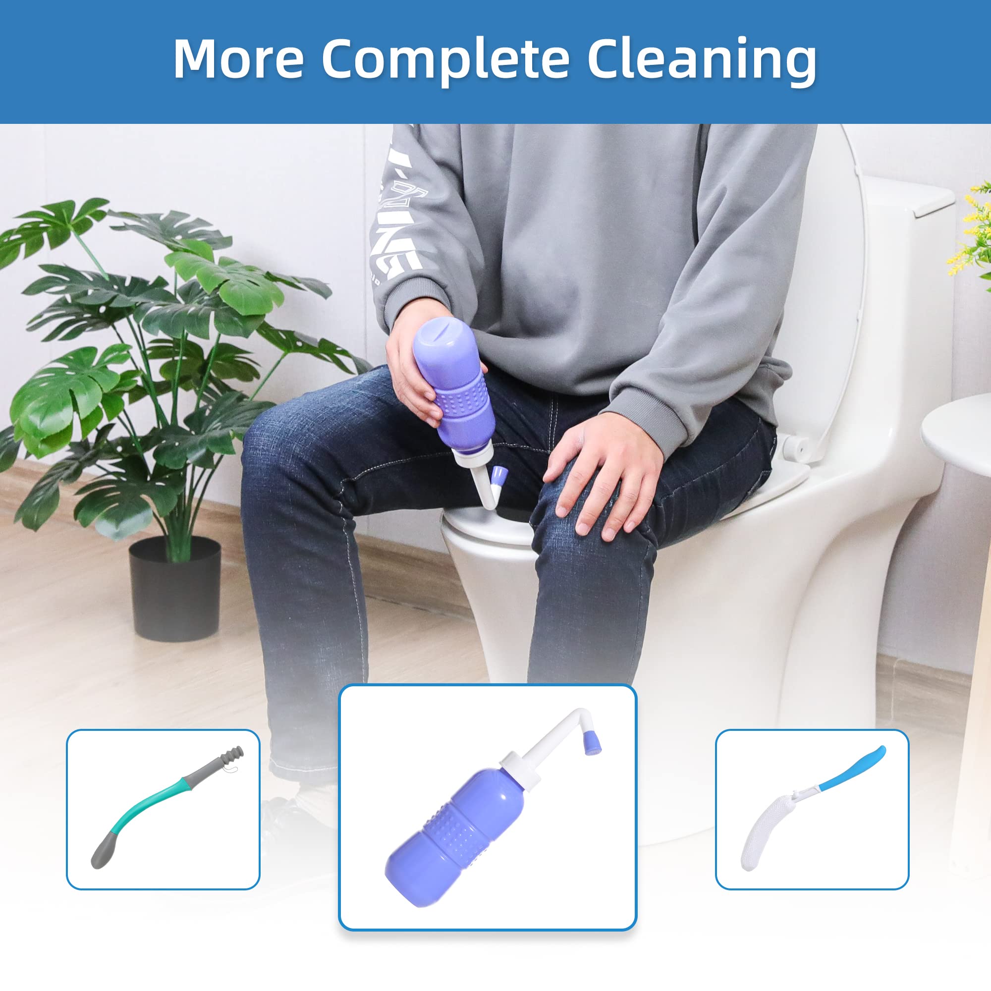 Toilet Aids Set for Wiping - Long Handle Butt Wiper for People Overweight, Elderly and Disabled, Bottom Buddy Wiping Aid for Bathroom ( 4PCS Personal Hygiene Kit )