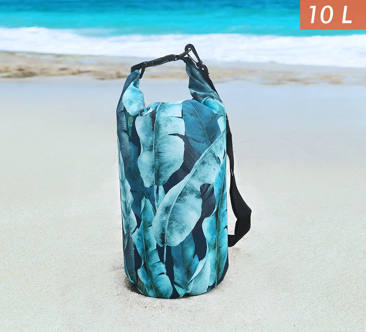 snailman Waterproof Dry Bag for Women Men, Roll Top Lightweight Dry Storage Bag Backpack with Phone Zipper Pocket (Banana leaf, 10L)
