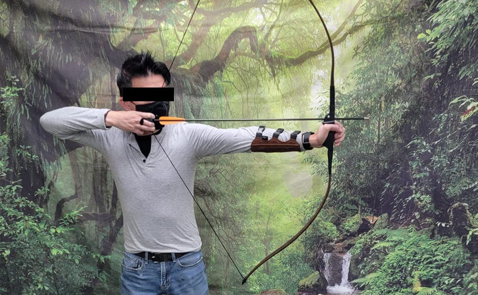 SAS 30-35lbs 22-29" Robinhood Long Bow for Adult/Youth w/Belt Quiver, Armguard, Finger Tab, Arrow Rest, Target Face and 2 x Arrows (Black)