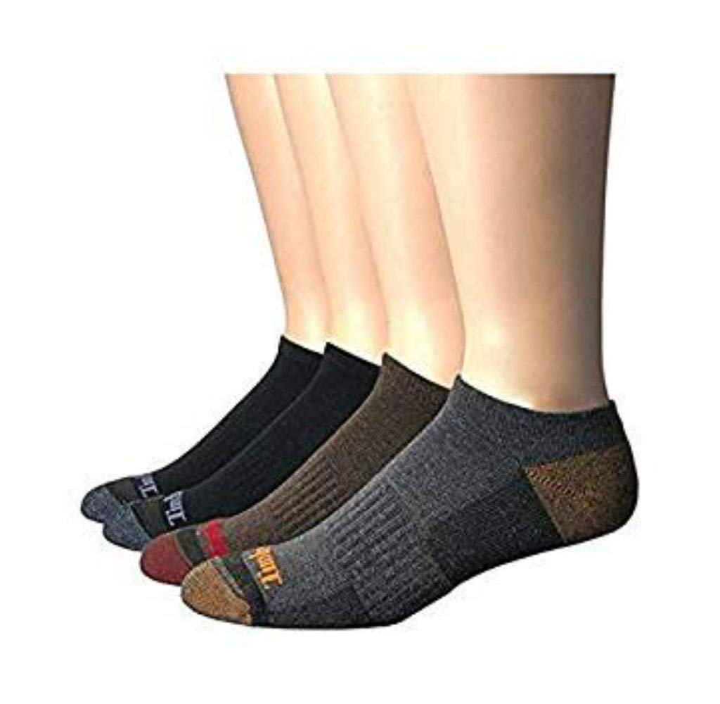 Timberland Men's 4 Pair Pack Assorted Casual No Show, Black/Charcoal/Bark/Navy, Sock Size: 10-13/Shoe Size:9-11