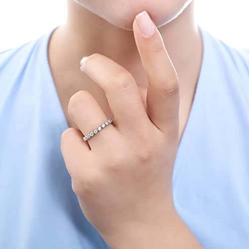 TwoBirch Platinum Plated Sterling Silver Swirl S Prong Set Round Cut Moissanite Eternity Ring (GRA CERTIFIED) (2.5MM) (9)