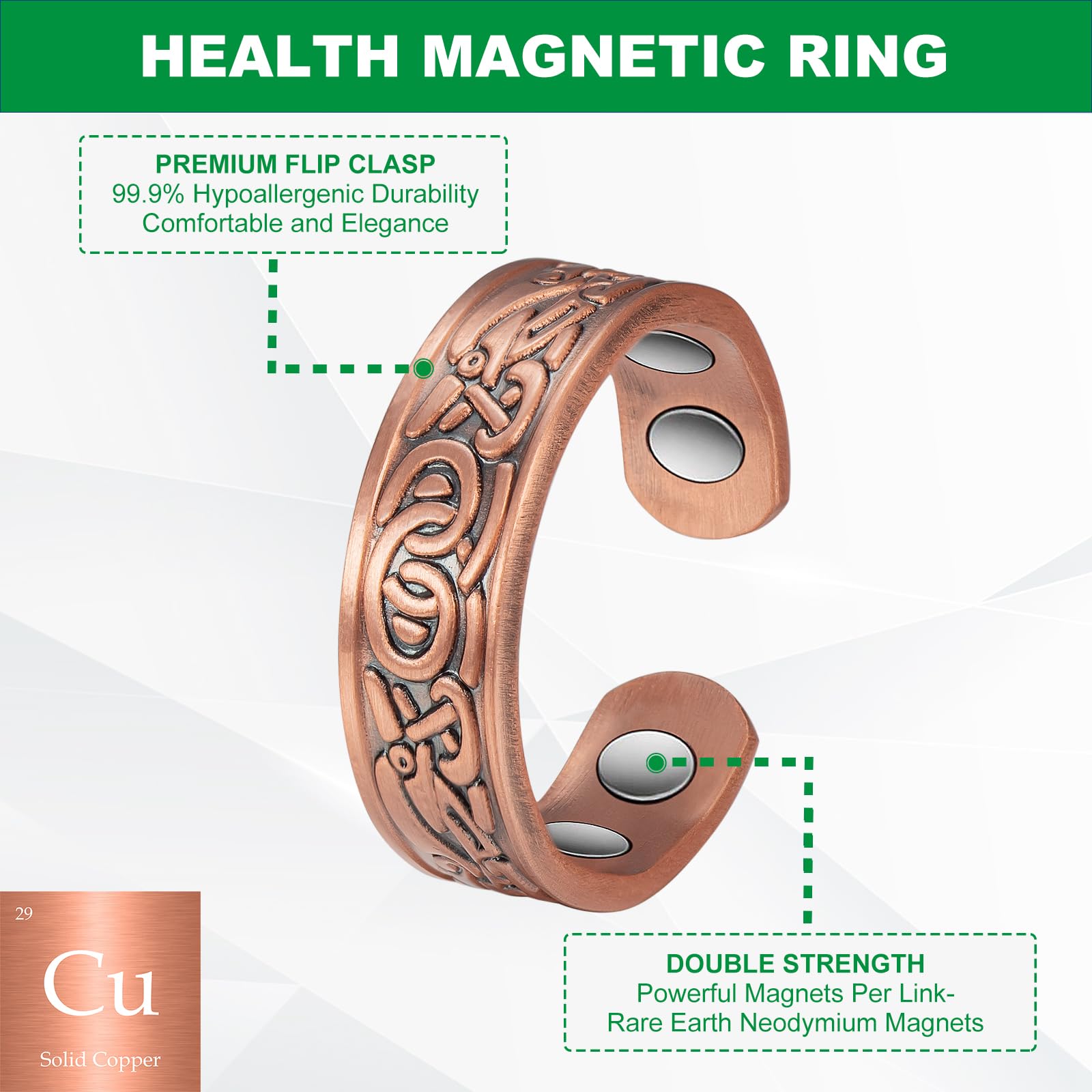 Wollet 99.9% Pure Copper Magnetic Ring for Women Men, Copper Rings with Magnets Adjustable Copper Ring Jewelry Gift