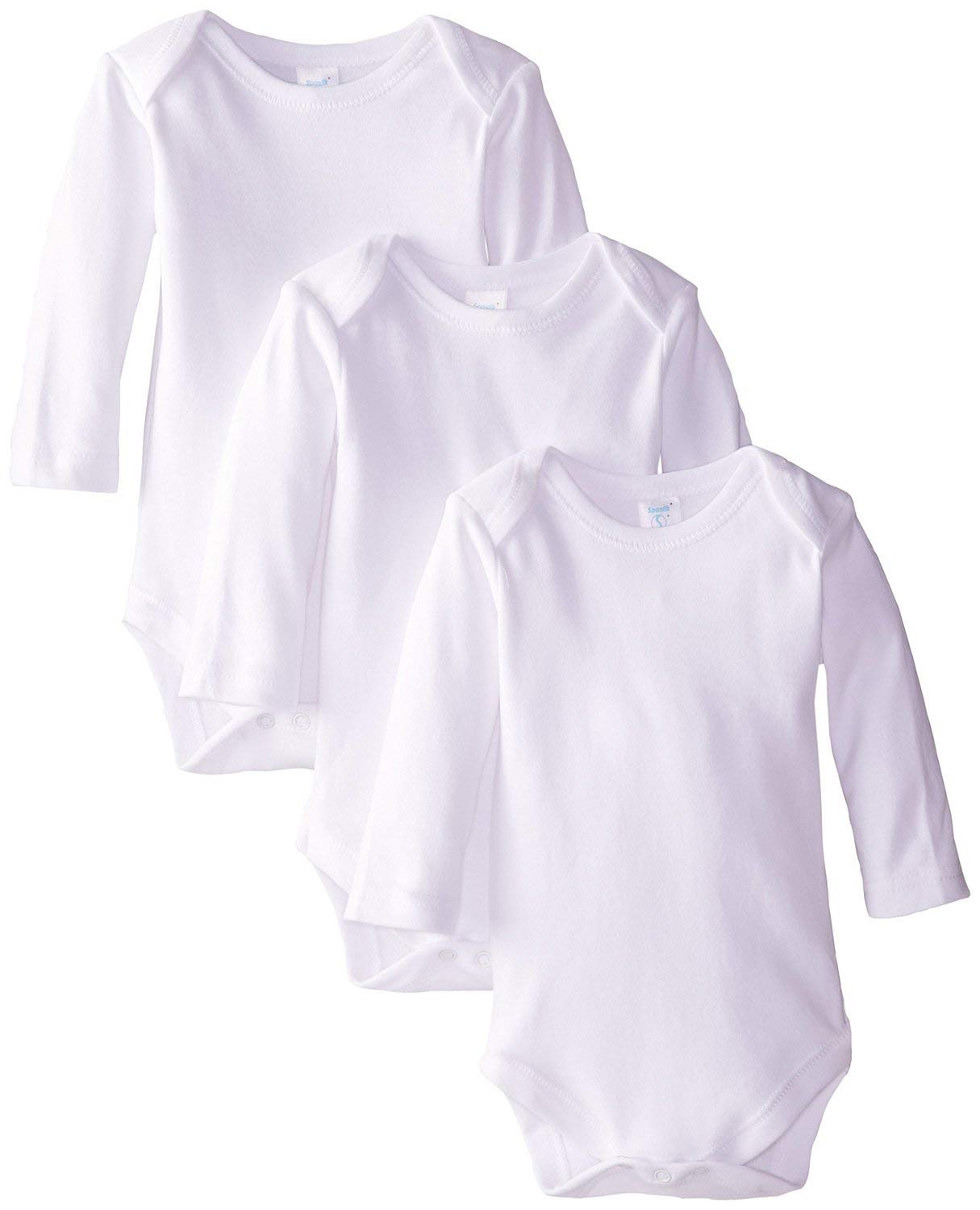 Spasilk Unisex-Baby Newborn Long Sleeve Lap Shoulder Bodysuits, 3 pack, 0 - 24 Months - White Bodysuits