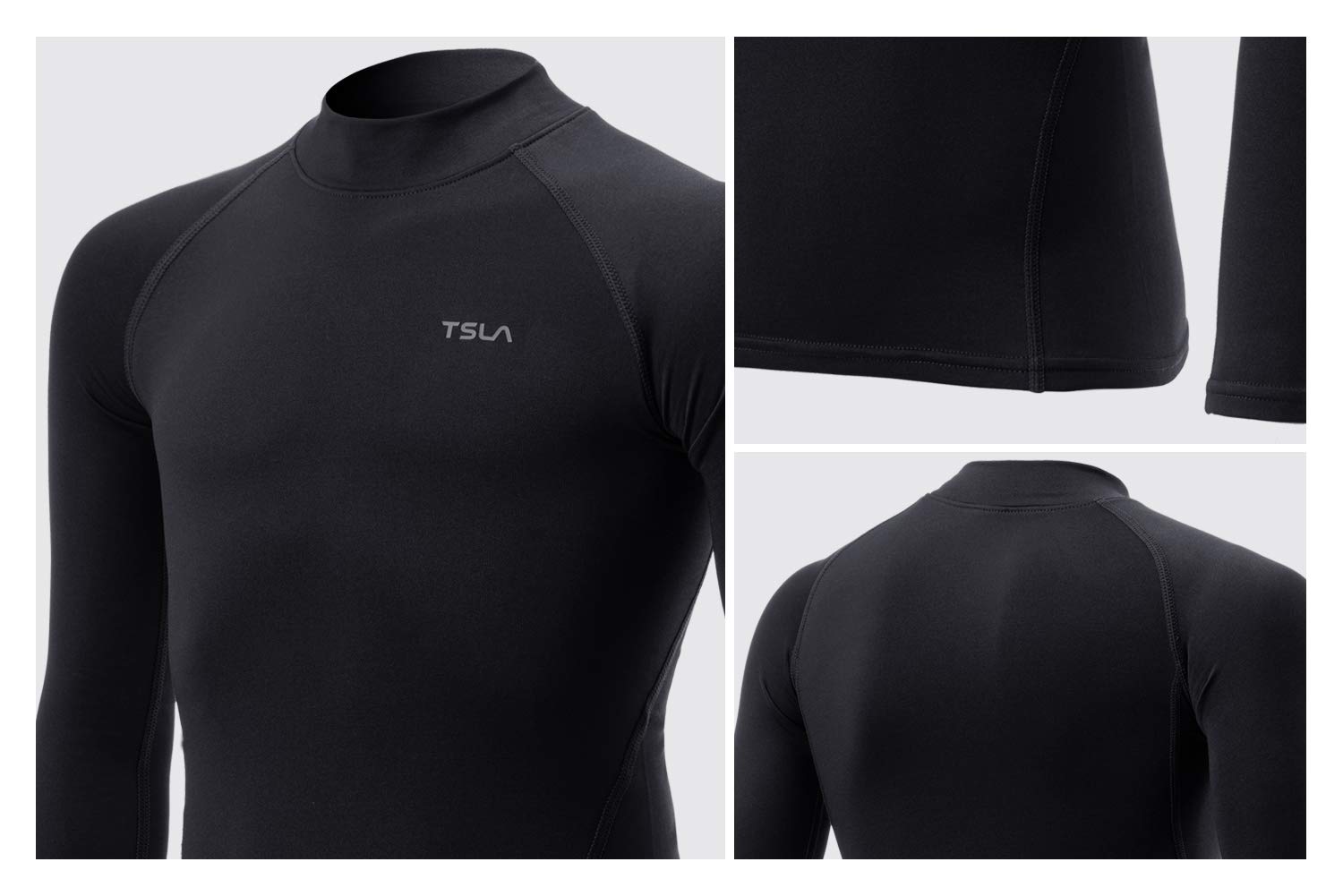 TSLA Kid's & Boy's and Girl's Thermal Long Sleeve Tops, Crew Neck Fleece Lined Compression Base Layer Shirts, Thermal Mock Neck Black, 16