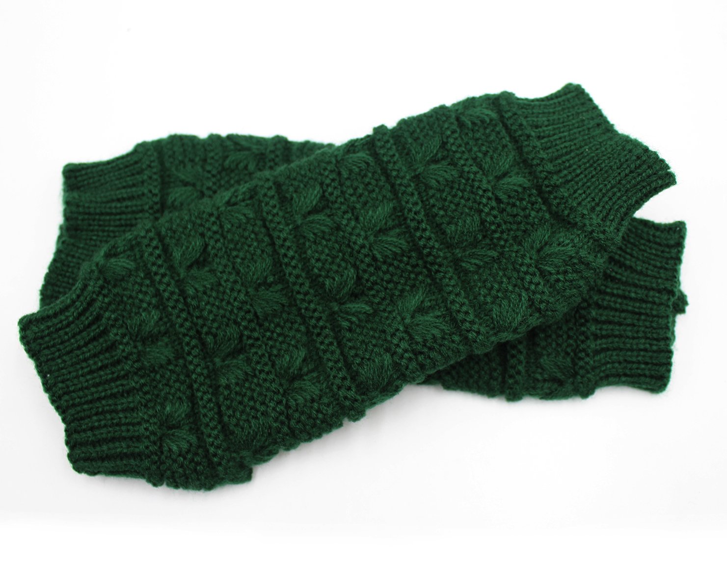 Women Winter Fingerless Gloves Crochet Knit Arm Warmers Mittens with Thumb Hole,Khaki
