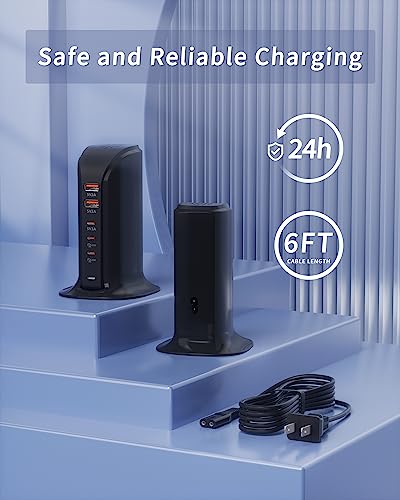 VPSUN USB C Charger Tower 55W, USB Charging Station 5 Port USB Block for iPhone 15/14/13/12, iPad, Samsung Galaxy, Google Pixel,HTC, and Multiple Devices 5V