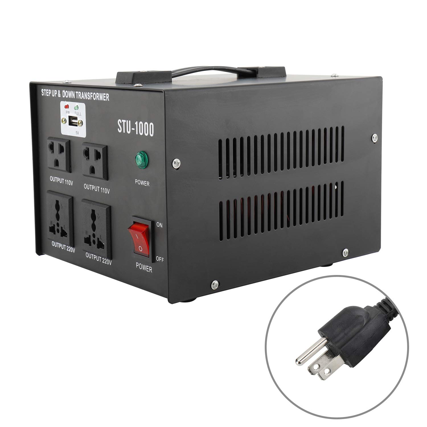YaeCCC 1000 Watt Auto Step Up/Down Voltage Transformer Converter,110/120/220/240 Volt Input Conversion 110 Volt and 220 Volts Output with DC 5V USB Port Heavy-Duty (1000VA)