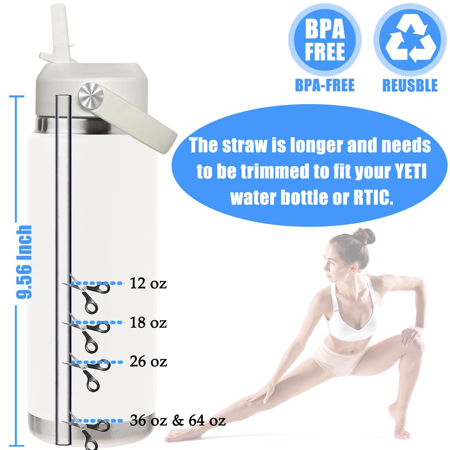 Straw Lid for YETI Rambler 36 oz 26 oz 18 oz Jr 12 oz 64 oz Water Bottle - White Straw Cap for YETI Replacement Lids Top Accessories