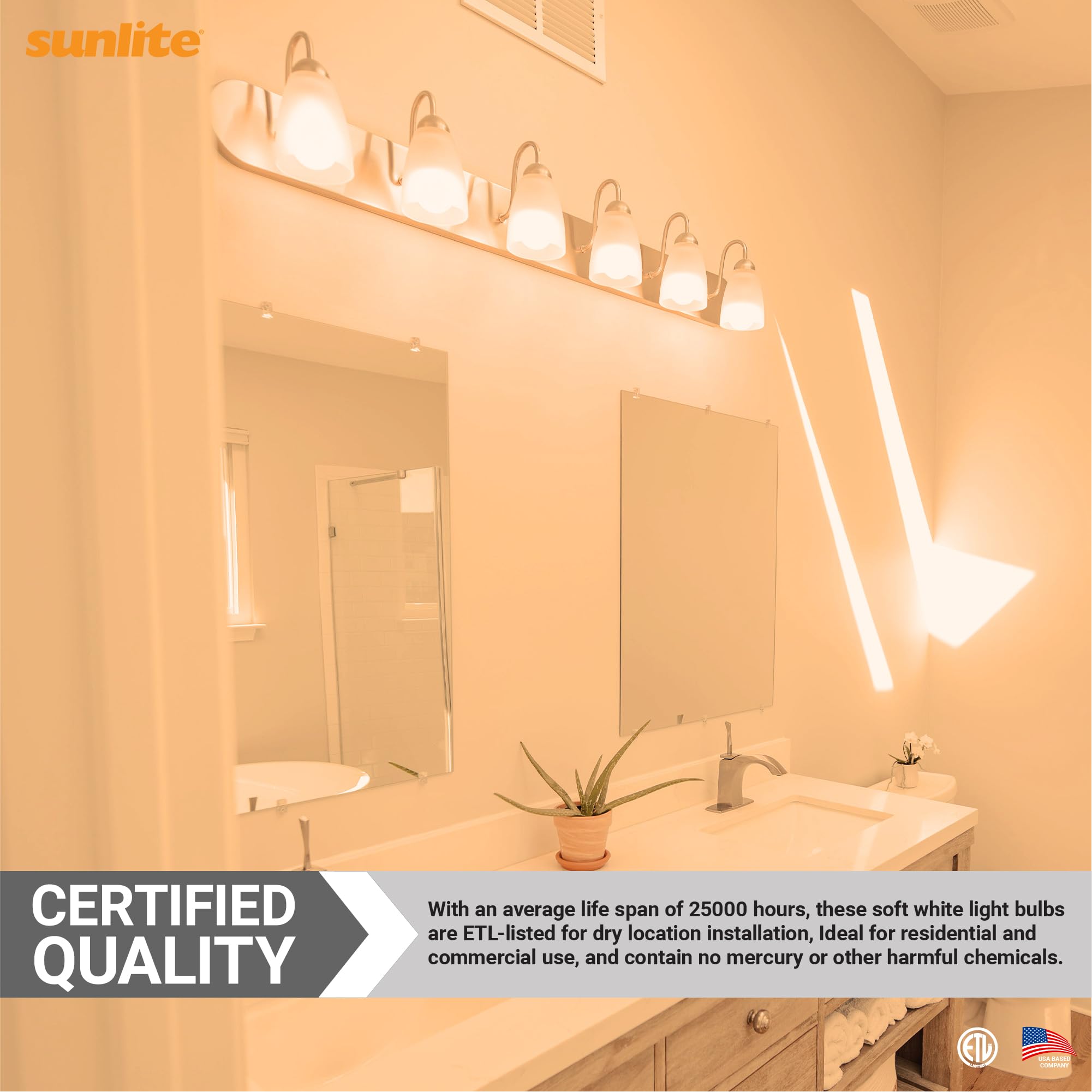 Sunlite 40299 LED G16.5 Globe Light Bulb, 7 Watts (60W Equivalent), 500 Lumens, 2700K Soft White, Dimmable, Candelabra E12 Base, Short Bulbs, Vanity Bulbs, Frosted, 3 Count