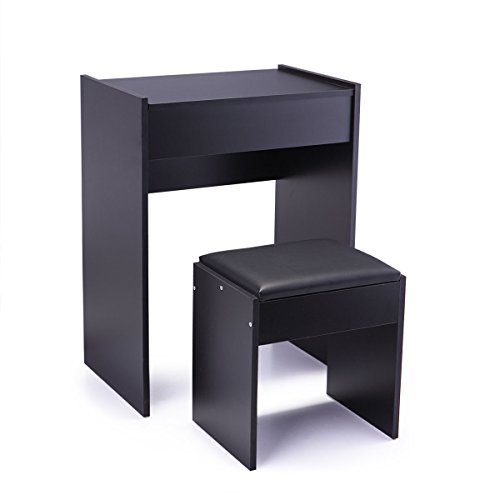 XMLYEC Vanity Set with Flip Top Mirror Makeup Dressing Table with Cushioned Stool - Black