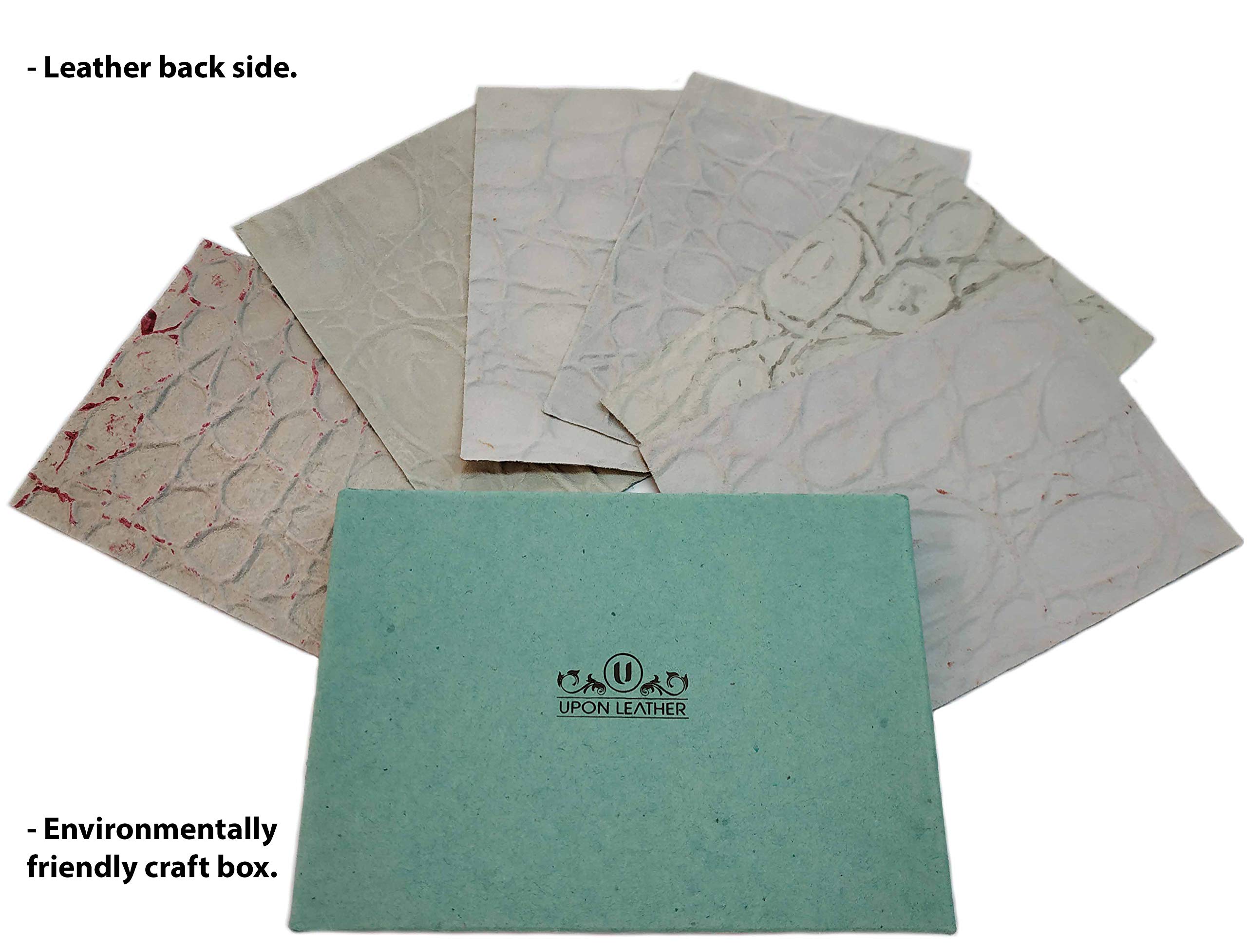 Upon Leather - 6 Genuine Leather Pieces. Embossed and Printed Croc Pattern Cowhide | Scraps 7”x 4.8” in. | Sheets pre-Cut from Whole hides | for Crafts, Earrings, Jewelry | Bright Happy Colors