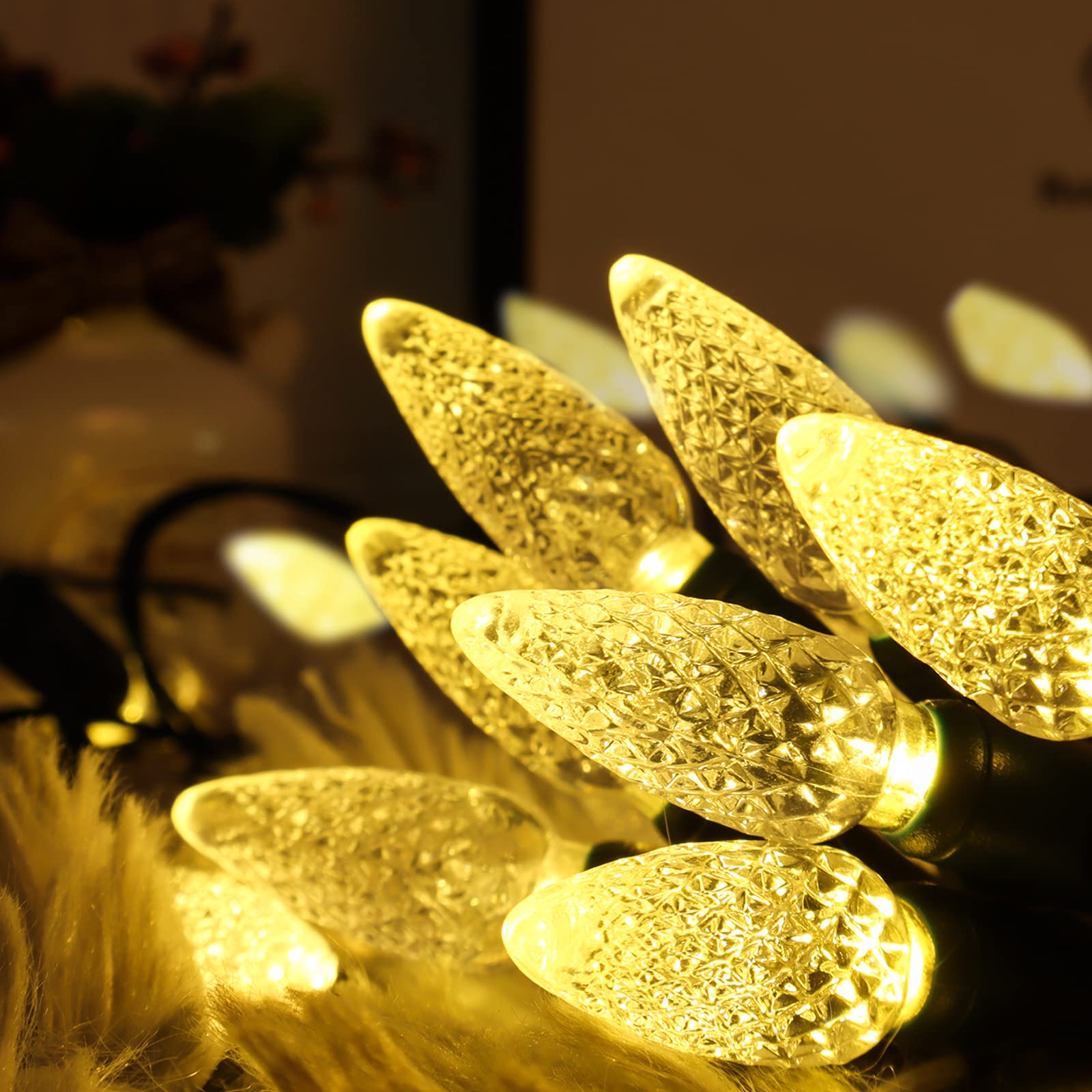 String lights indoor outdoor C6, 17ft 50LED Waterproof battery operated fairy lights with 8 lighting Modes, Wire lights for patio christmas party Wedding decoration(Battery Not Include) (warm white)