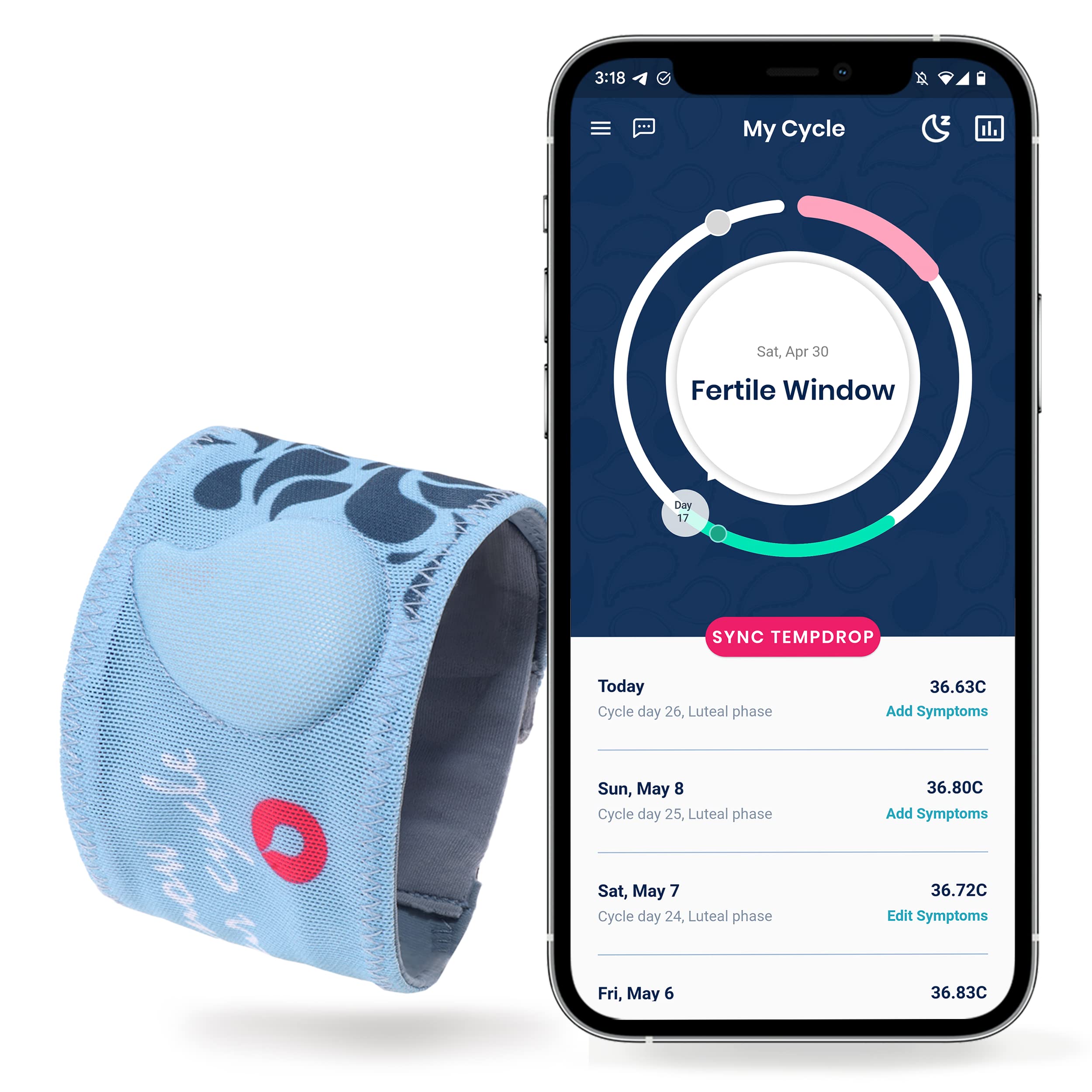 Tempdrop Fertility and Ovulation Tracker –Wearable Basal Body Temperature (BBT) Monitoring Sensor and Fertility Charting App Includes Comfortable Armband (L/XL - 12.5-18.5 Inches)