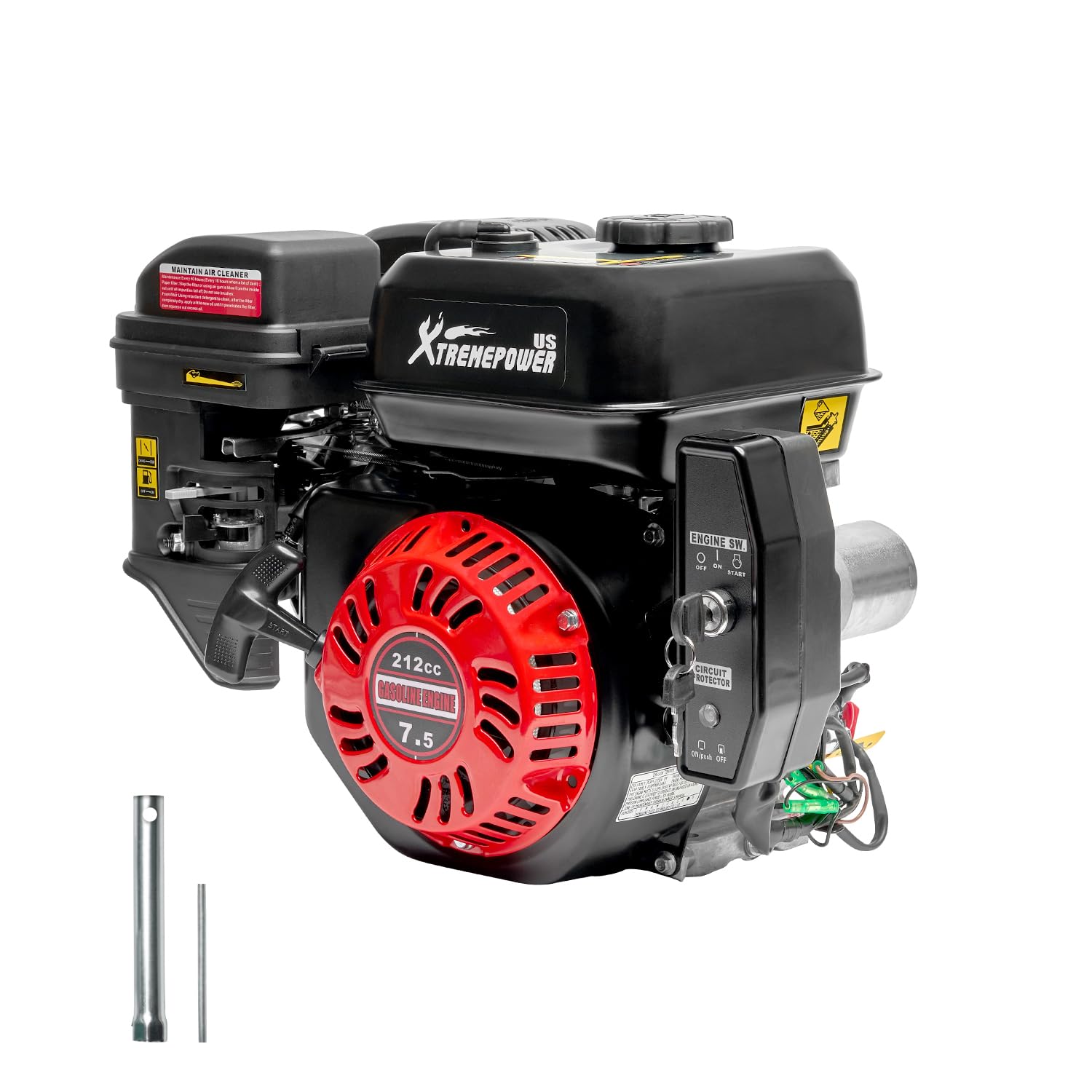 XtremepowerUS Electric Start 7 HP Go Kart Gas Engine Log Splitter Recoil/Electric Start Engine Gas Power Gasoline OHV Motor, Black