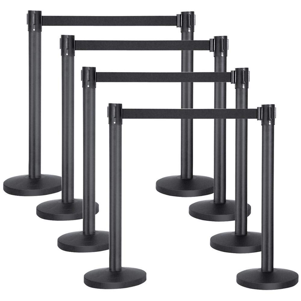 Yaheetech 8-Pack Retractable Belt Stanchion Set with 6.5FT Black Retractable Belt Crowd Control Barriers Queue Barriers Security Pole Posts
