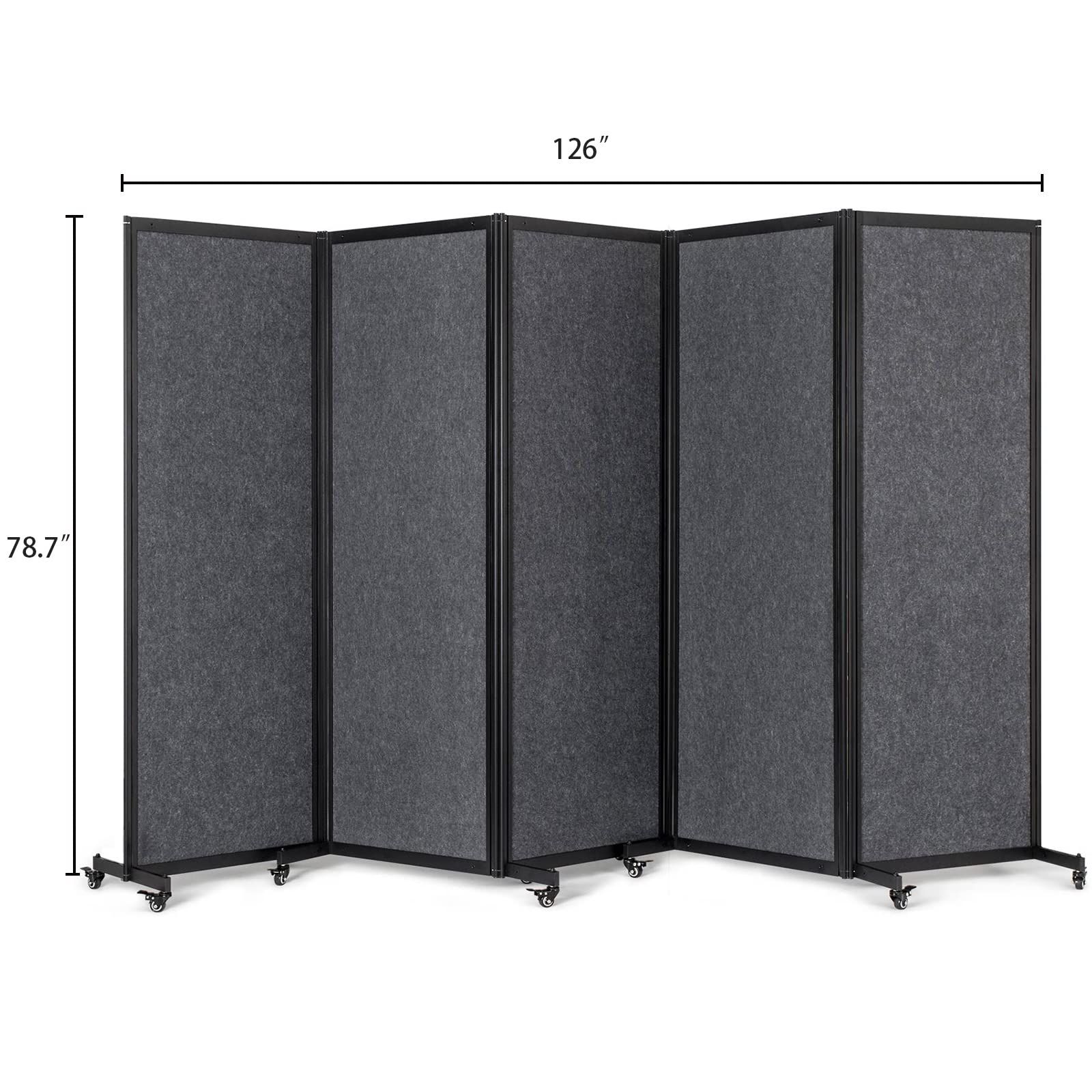 Strongbird Room Partition,Office Divider,Portable Commercial Screen Dividers,Privacy Partition Separator,Classroom School Dividers,10'6"W x 6'7"H,5 Panel,Grey