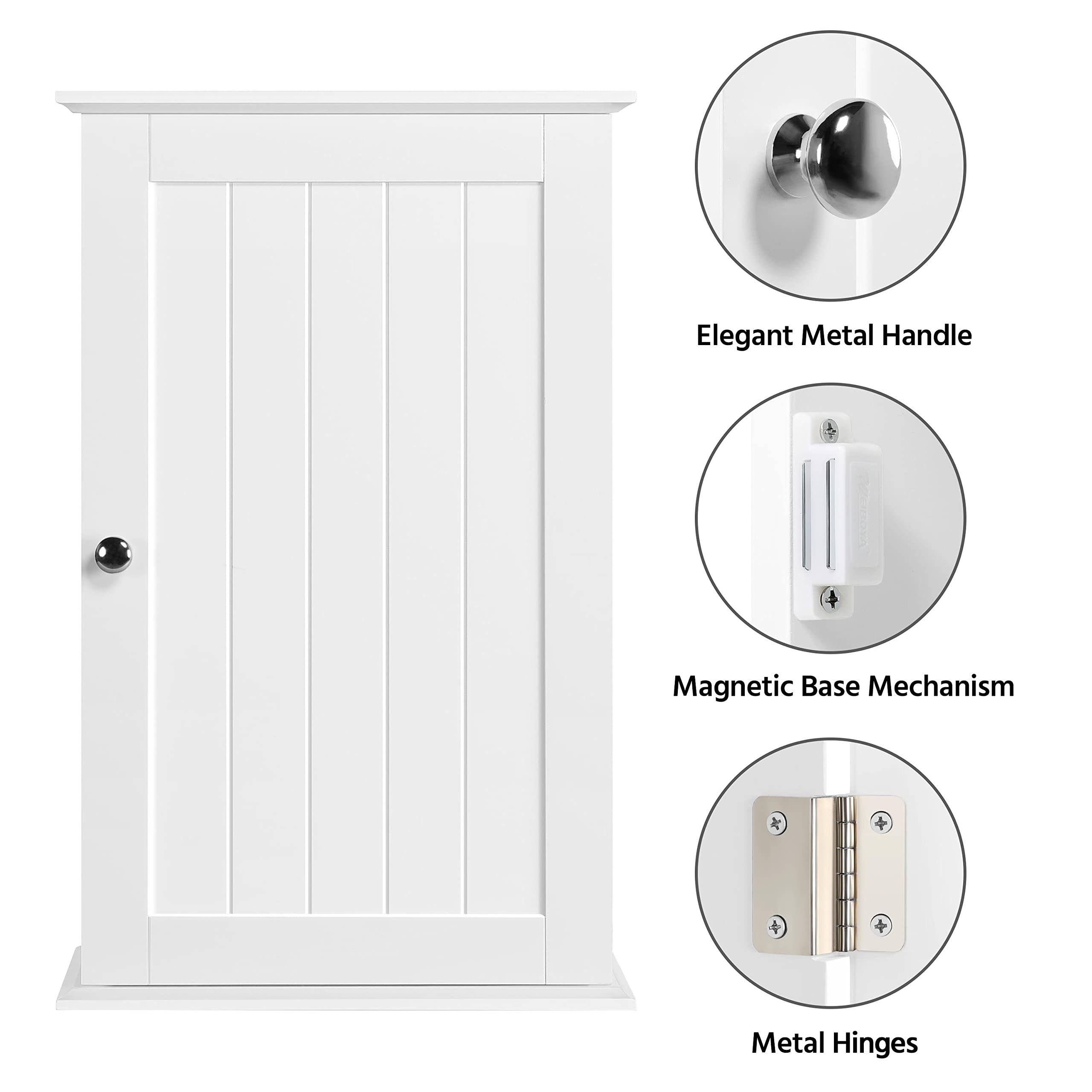 Yaheetech Bathroom Wall Cabinet, Medicine Cabinet with 2 Adjustable Shelves and Single Door, Bathroom Storage Cabinet Wall Mounted MDF Board for Bathroom, Kitchen, Laundry Room, White