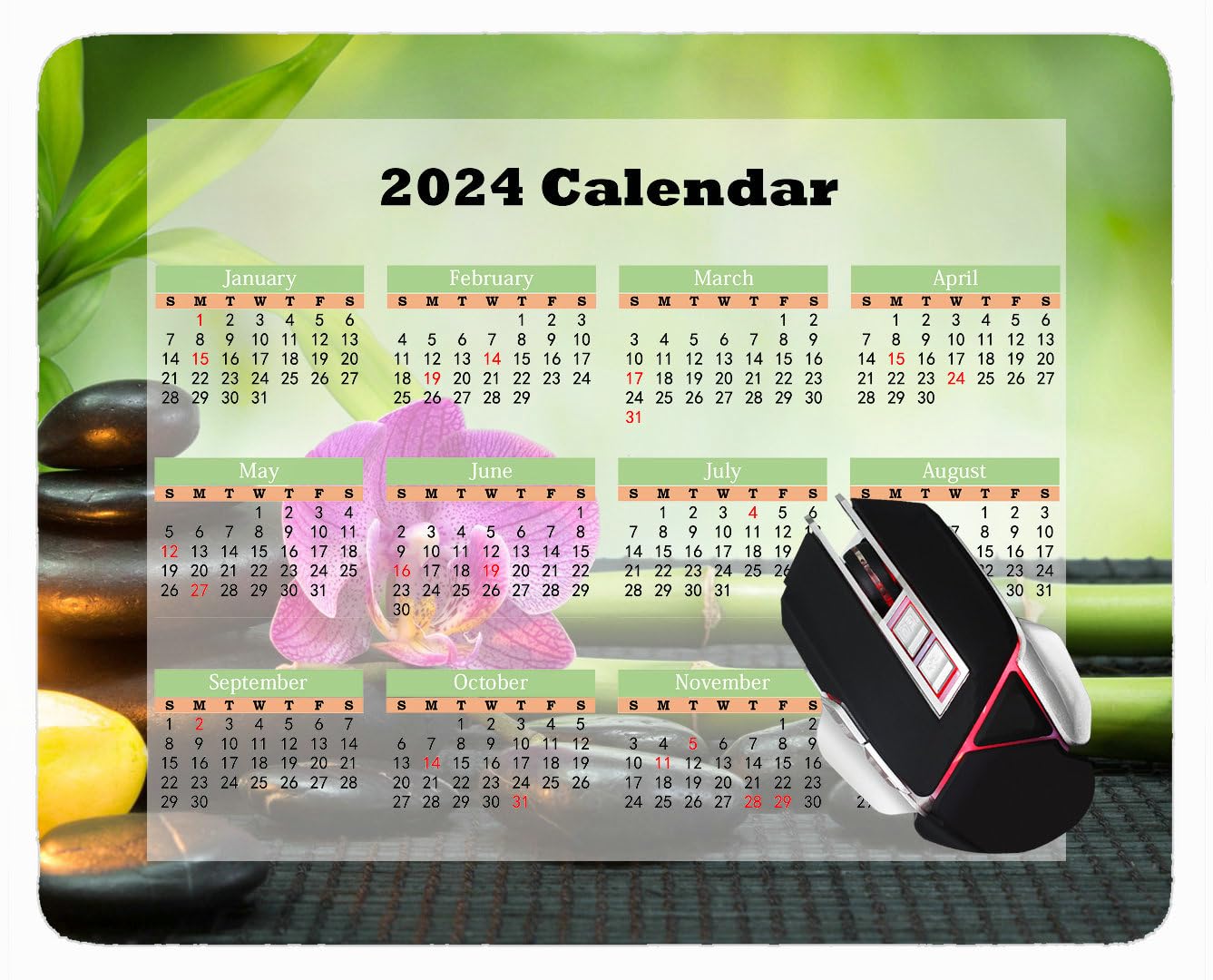 YENDOSTEEN 2024 Calendar Mouse Pad,Sun Starfish Ocean Surf Beach Mouse Pads Type1151