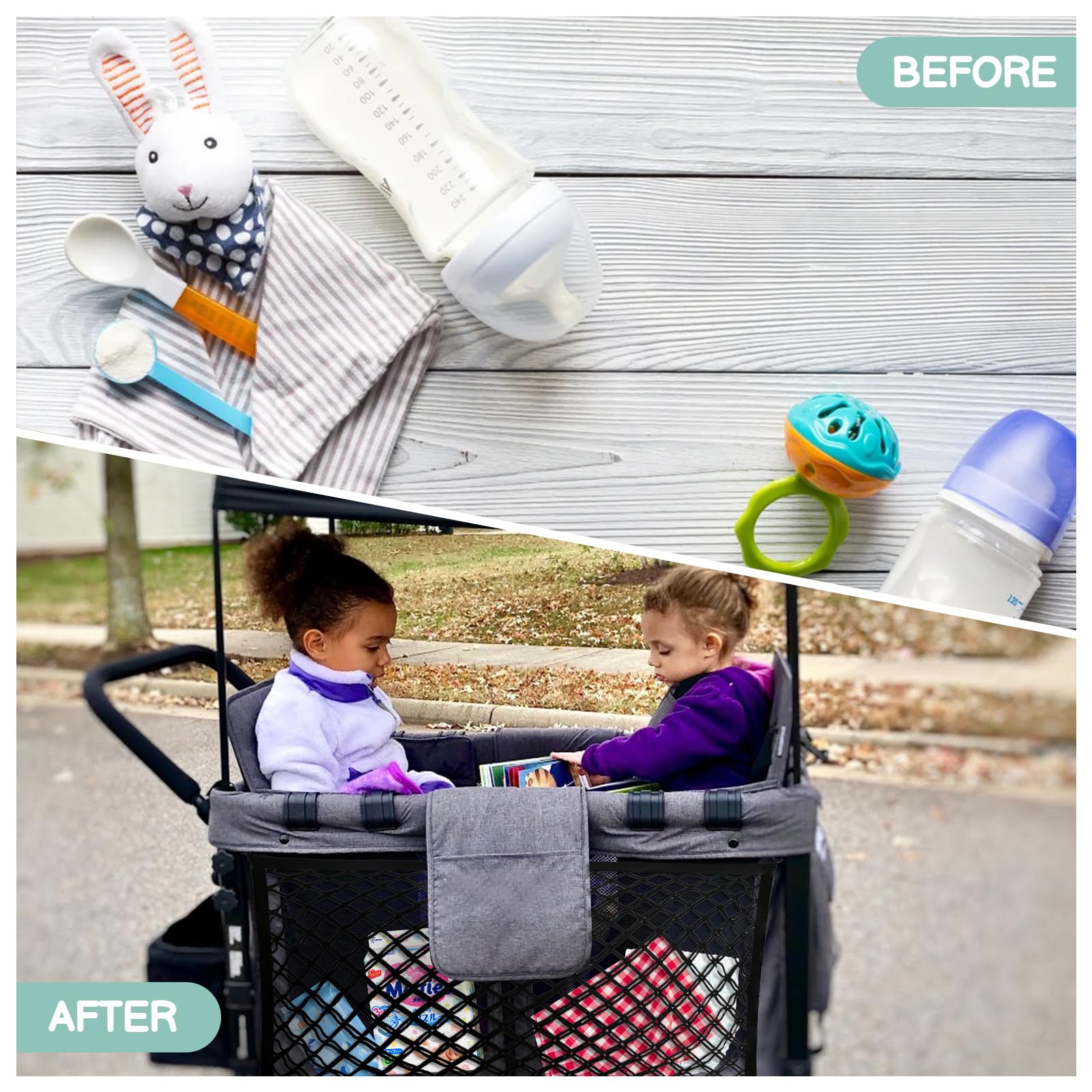 Stroller Wagon Cargo Net, Baby Stroller Organizer Mesh Cargo Net for Extra Storage Space Large Storage Capacity, Stroller Wagon Accessories - Compatible with WONDERFOLD All W-Series Models (2 Pack)