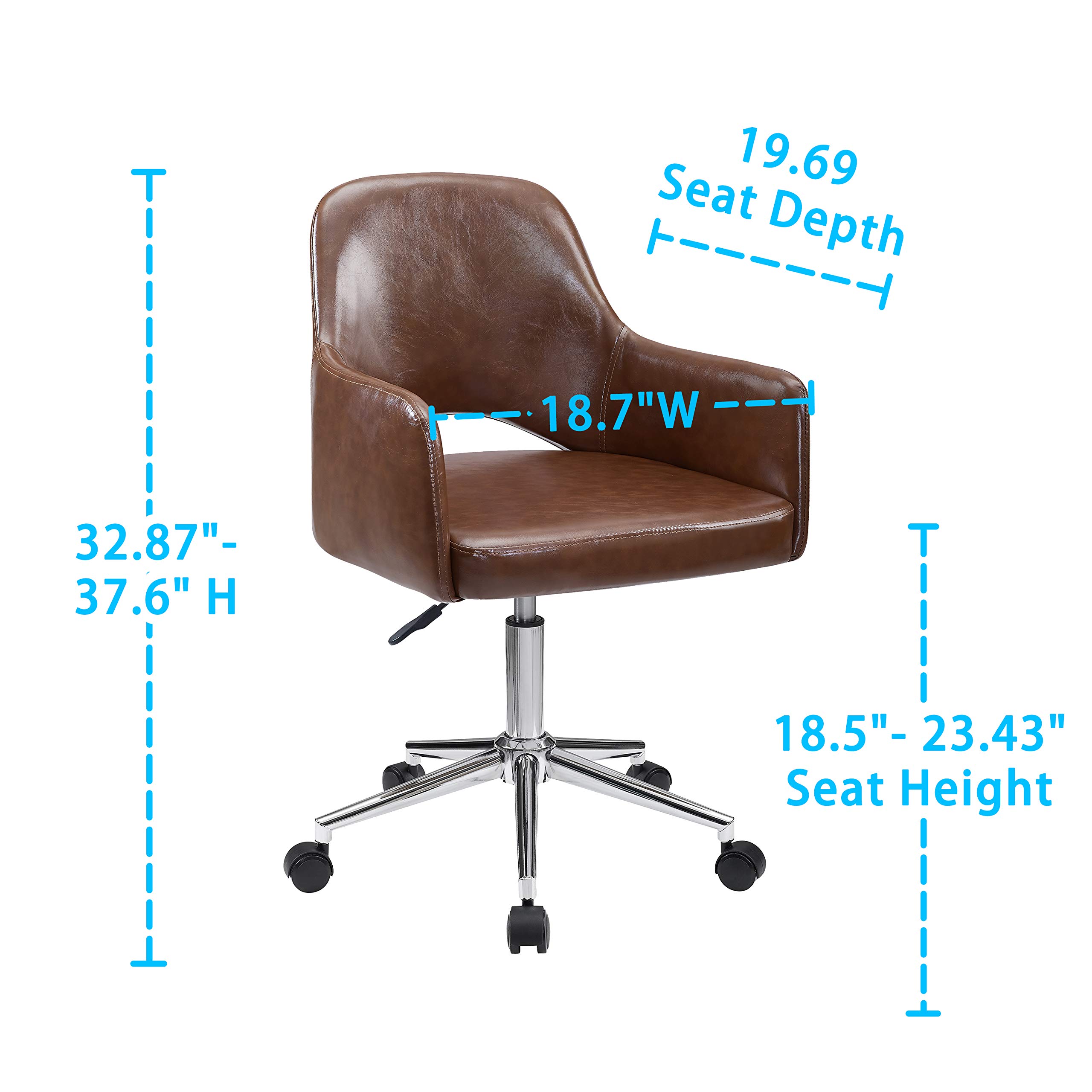 Volans Mid Back Faux Leather Swivel Office Chair with Wheels, Modern Open Backrest Height Adjustable Computer Desk Chair, Cognac