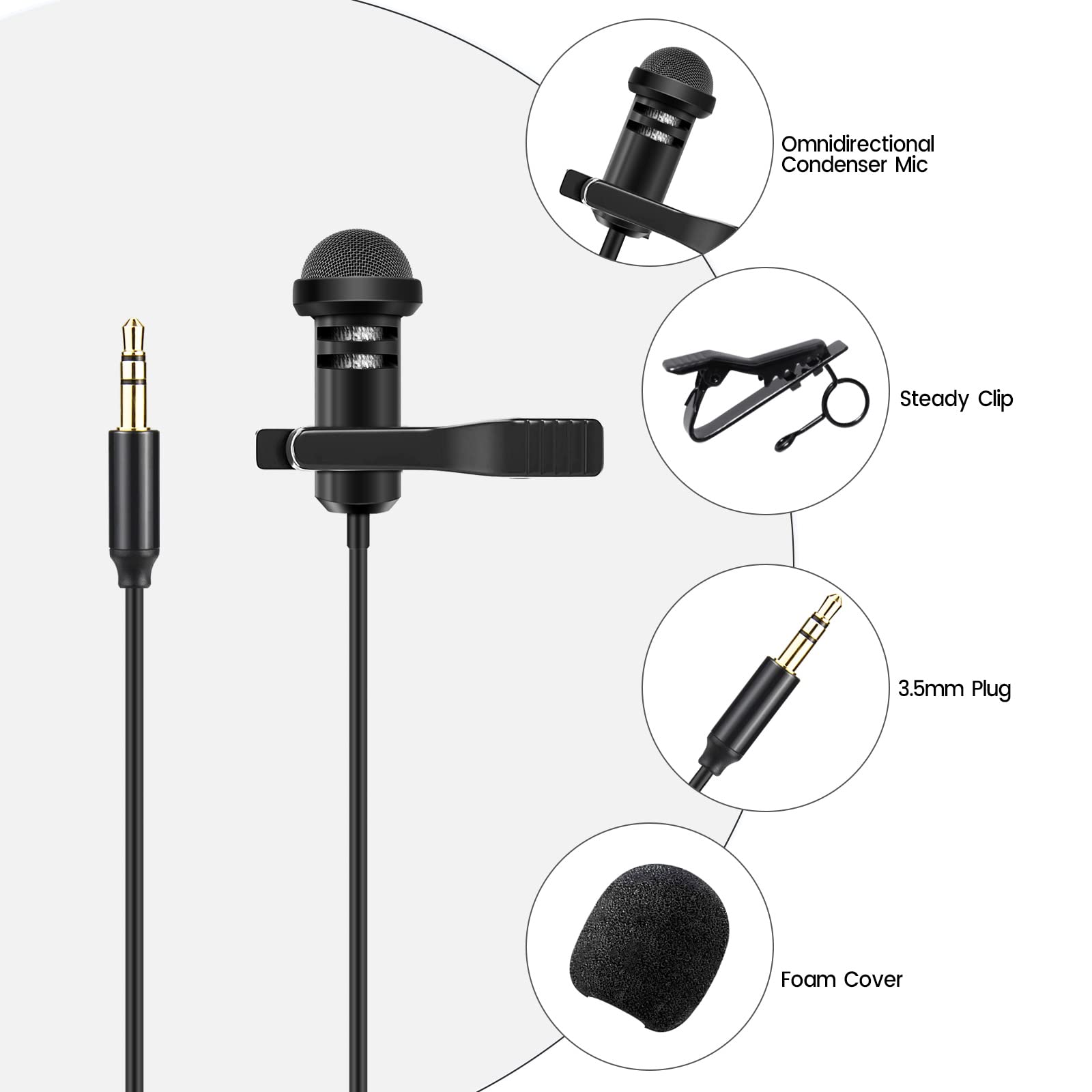 weishan Media Mod Mic for GoPro HERO11 10 9 Black Action Camera, Lavalier Lapel Videomic Clip-on Microphone Compatible with GoPro Pro 3.5mm Mic Adapter for Vlogging, 5ft