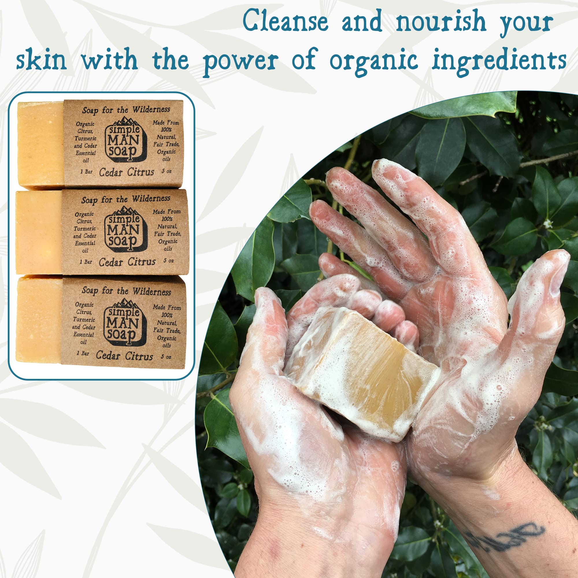 SimpleMan Soap Bar (Cedar Citrus Soap) - Men’s soap with Organic & Fair Trade Essential Oils - All Natural Manly Soap - Refreshing Bath Soap Bars - Handmade Man’s Shower Blocks (Pack of 3)