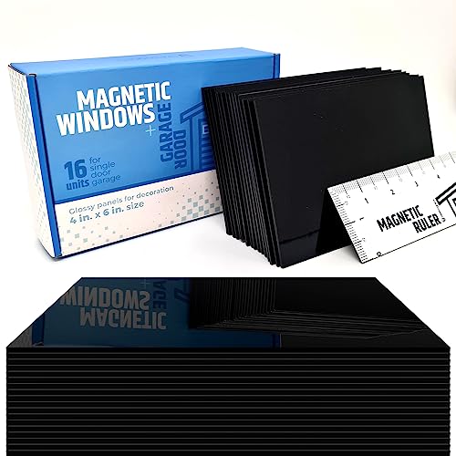 Strong & Glossy Magnetic Garage Door Windows - Fits 1 Car Garage - Looks Like Real Window Panels/Faux Panes - Decorative Hardware Kit - Easy to Align & Will Never Fall (Upgraded Magnets) | 16pcs 4"X6