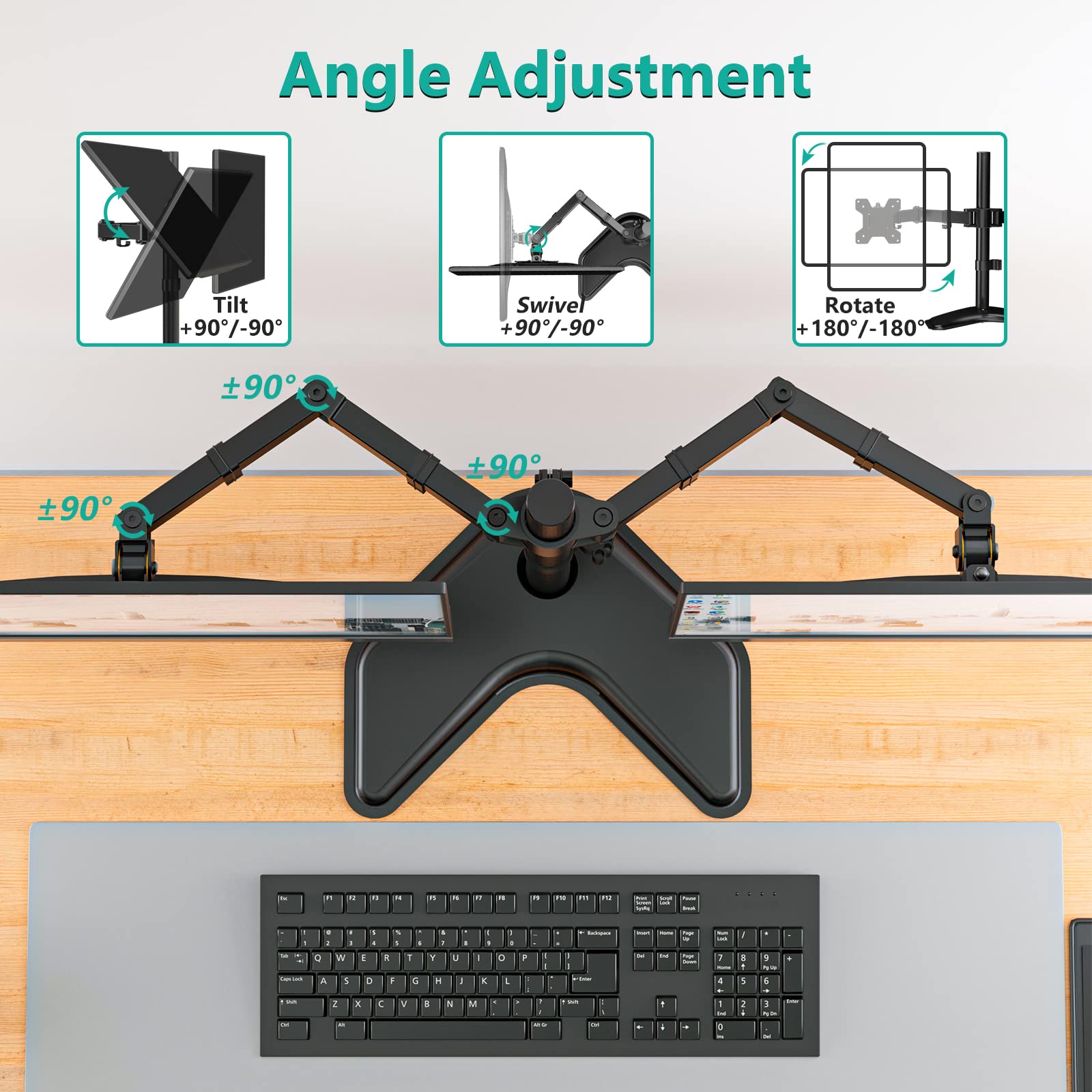 WALI Free Standing Dual LCD Monitor Fully Adjustable Desk Mount Fits 2 Screens up to 27 inch, 22 lbs. Weight Capacity per Arm, with Grommet Base (MF002), Black